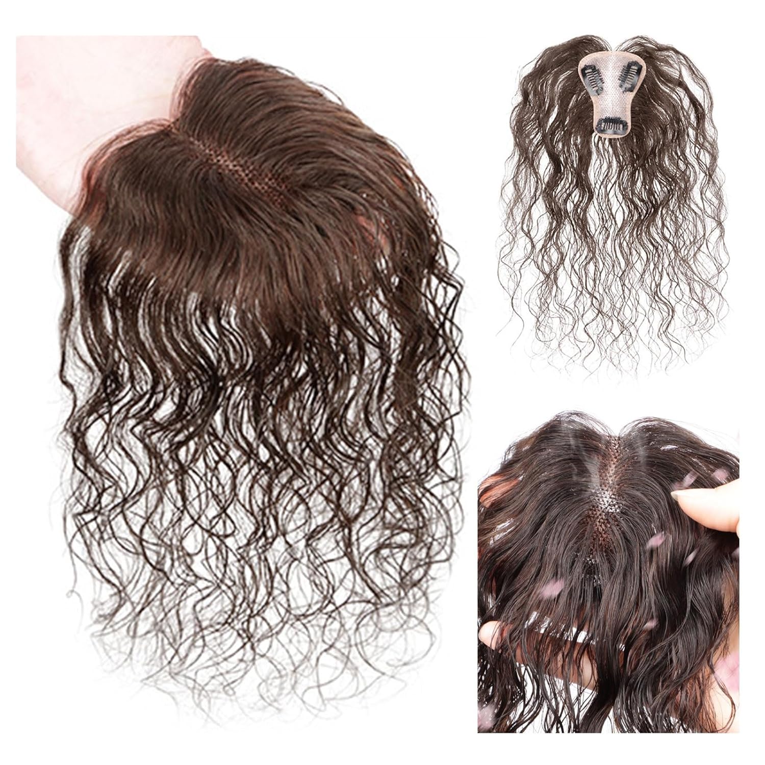 Amazon.com : GYKJBF Mocha Brown 100% Real Human Hair Toppers 10inch ...