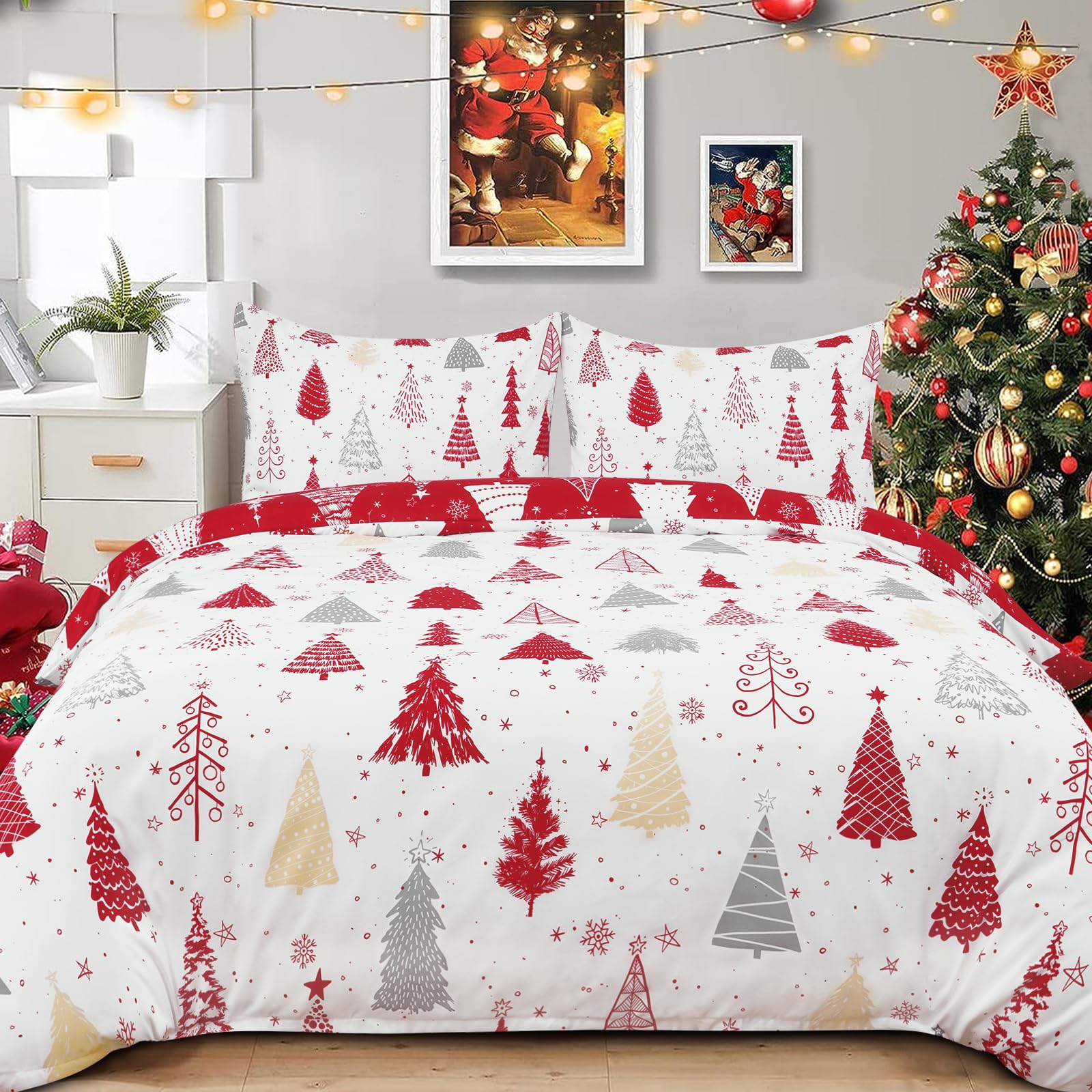 Amazon.com: FRAMICS Christmas Duvet Cover Queen Size 3 Pieces Christmas ...