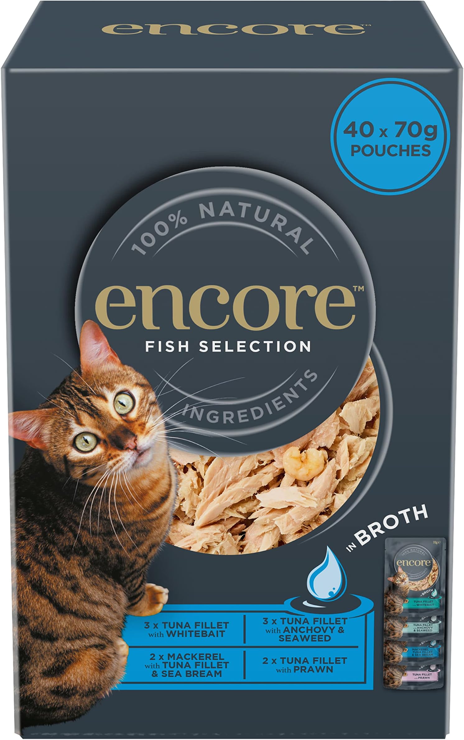 Encore 100% Natural Wet Cat Food, Multipack Fish Selection in Broth 4 x ...