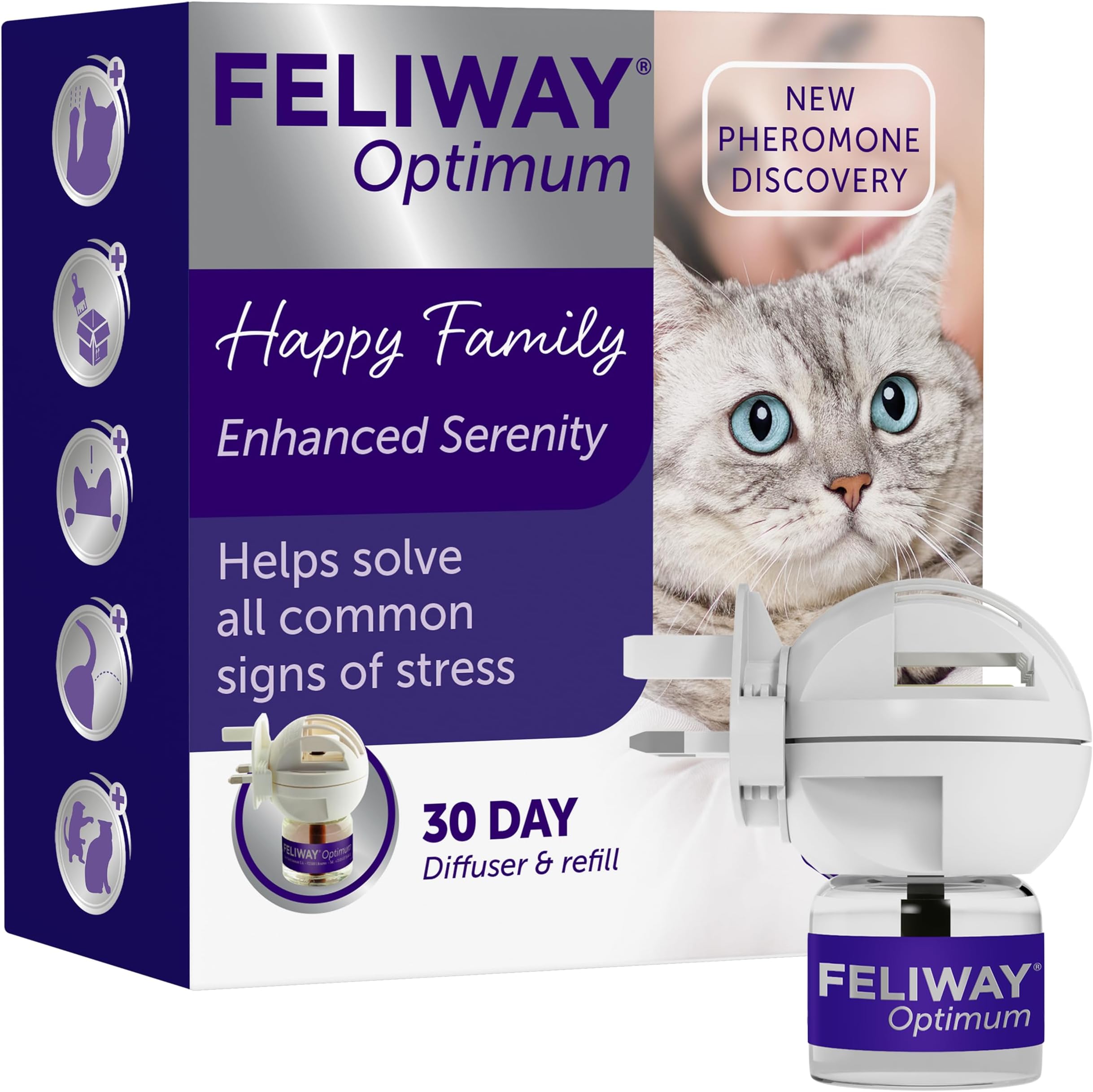 FELIWAY Optimum 30 Day Cat Calming Plug In Pheromone Diffuser with 48ml ...