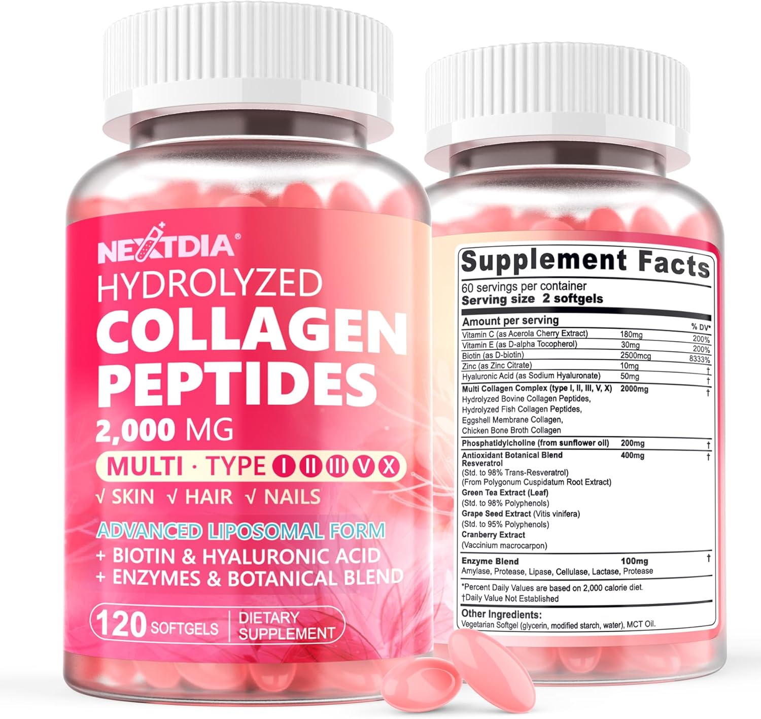 Amazon.com: 2 Pack Liposomal Collagen Peptides Pills for Women 2000mg ...