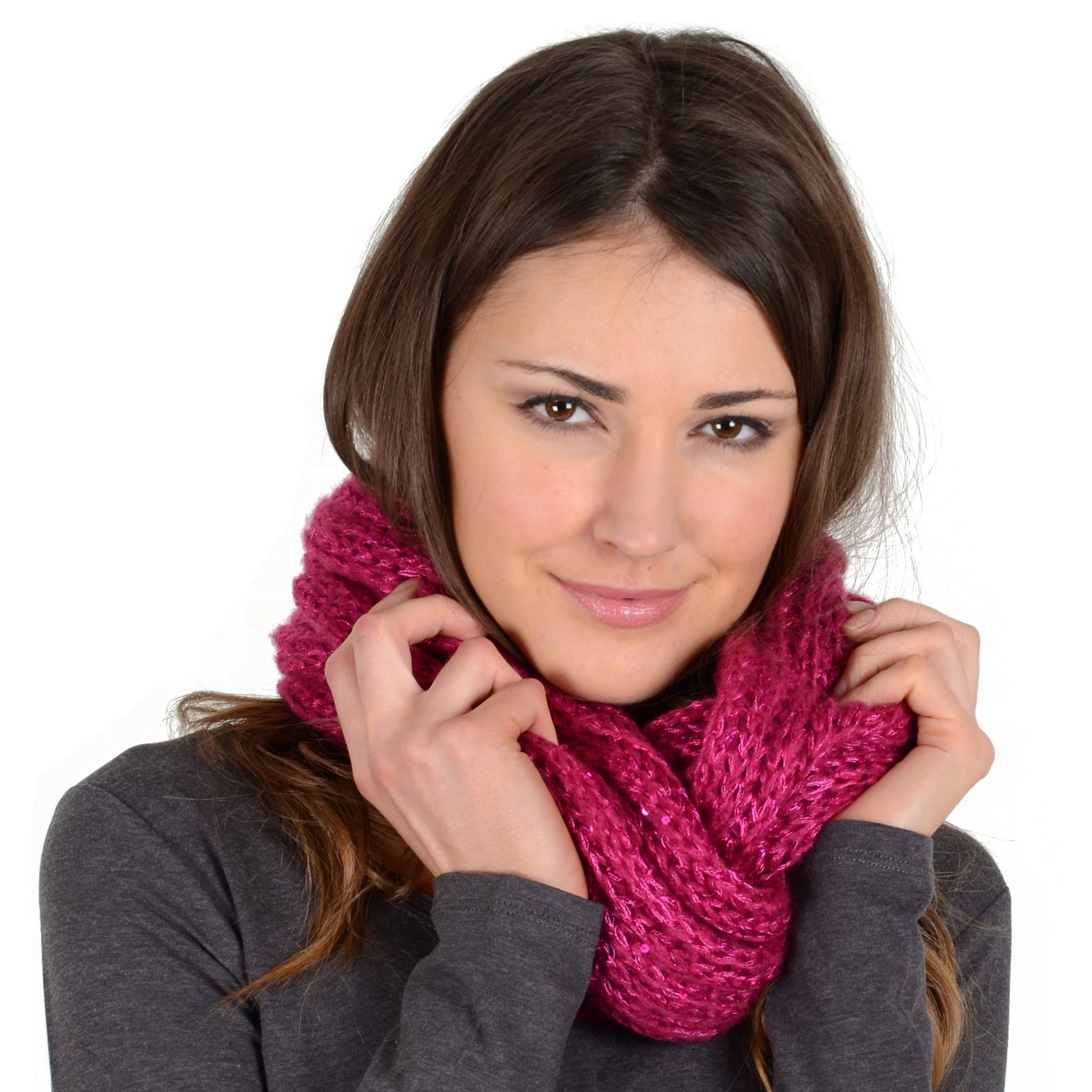 Autumn Faith Ladies Knitted Snood With Sequins Wrap Loop Scarf Neck ...