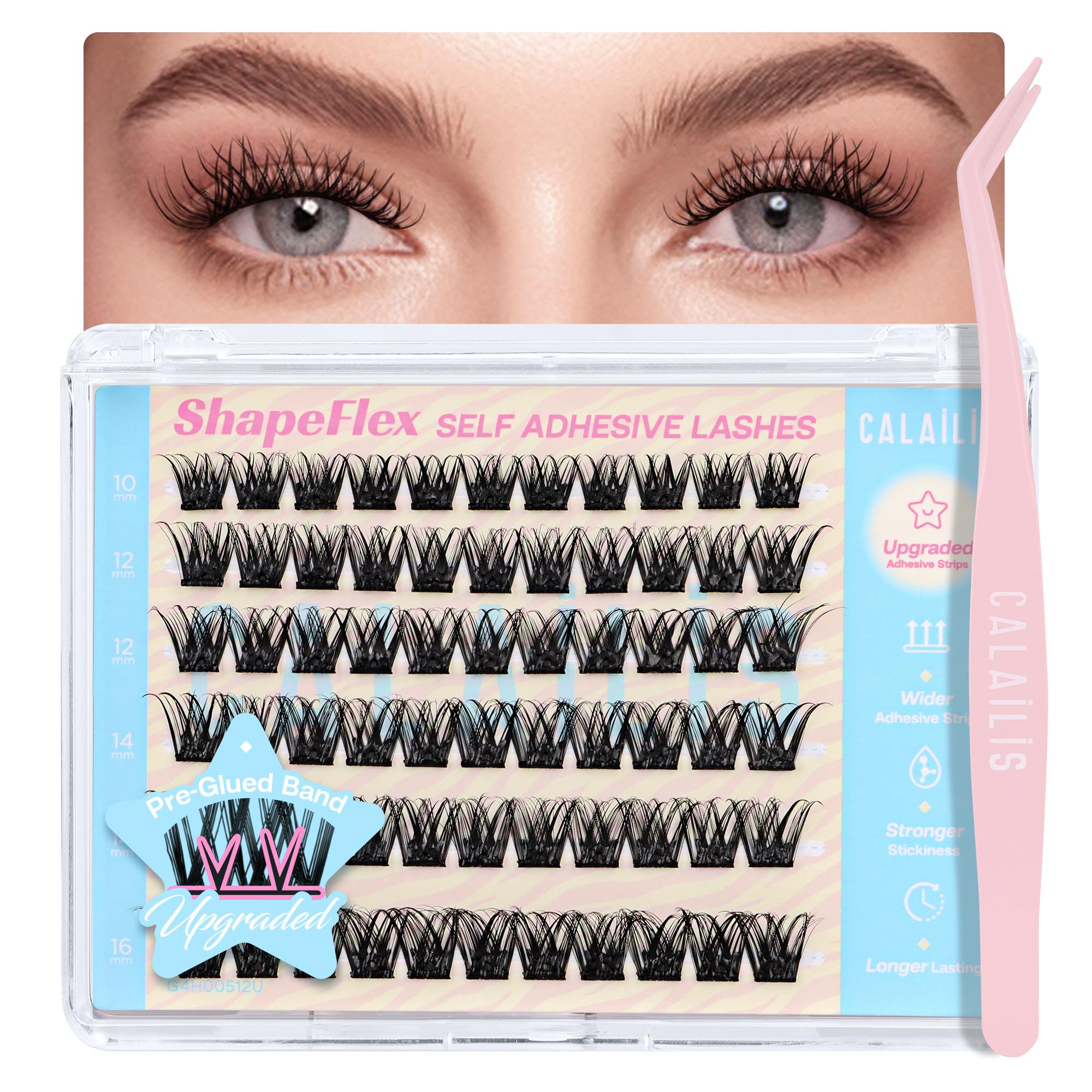 CALAILIS Self Adhesive Eyelashes 66Pcs D Curl Press on Lashes Pre Glued ...