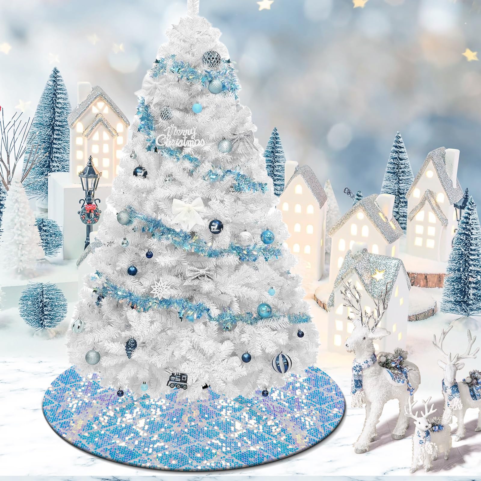 Amazon.com: yuboo Mini Blue White Sequin Christmas Tree Skirt Winter ...