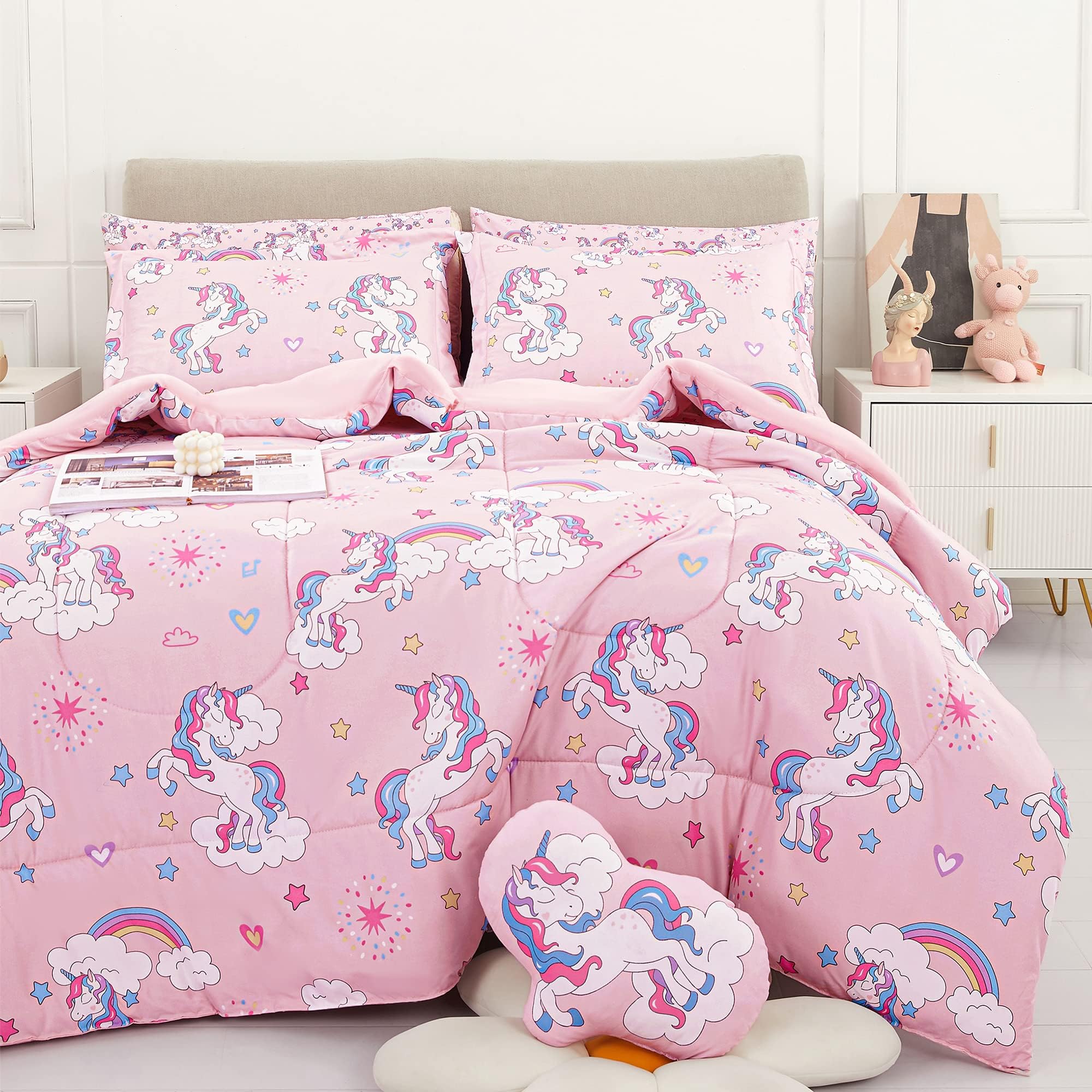 Amazon.com: 3pc Full/Queen Quilt Bedspread Set Kids/Teens Girls Unicorn ...
