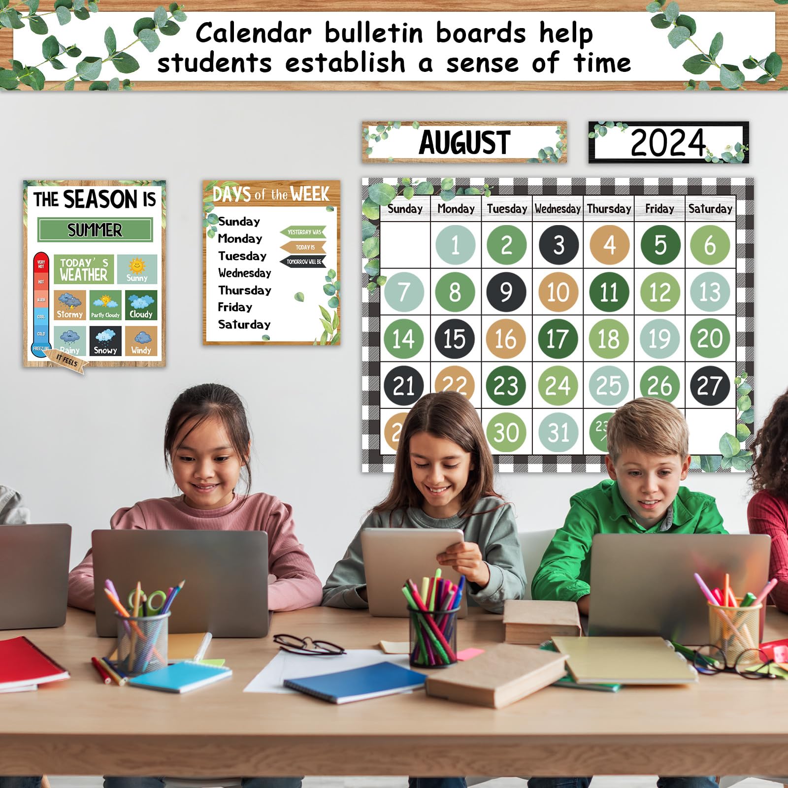 Elementary Teacher Supplies Farmhouse Classroom Calendar Set - 98 Piece ...