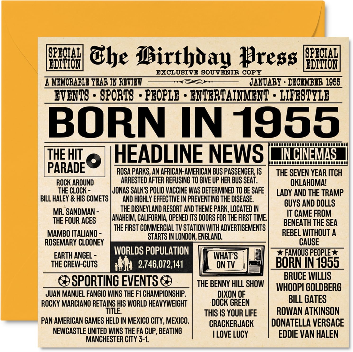 70th Birthday Cards for Men Women - Born In 1955 Newspaper - Happy 70 ...