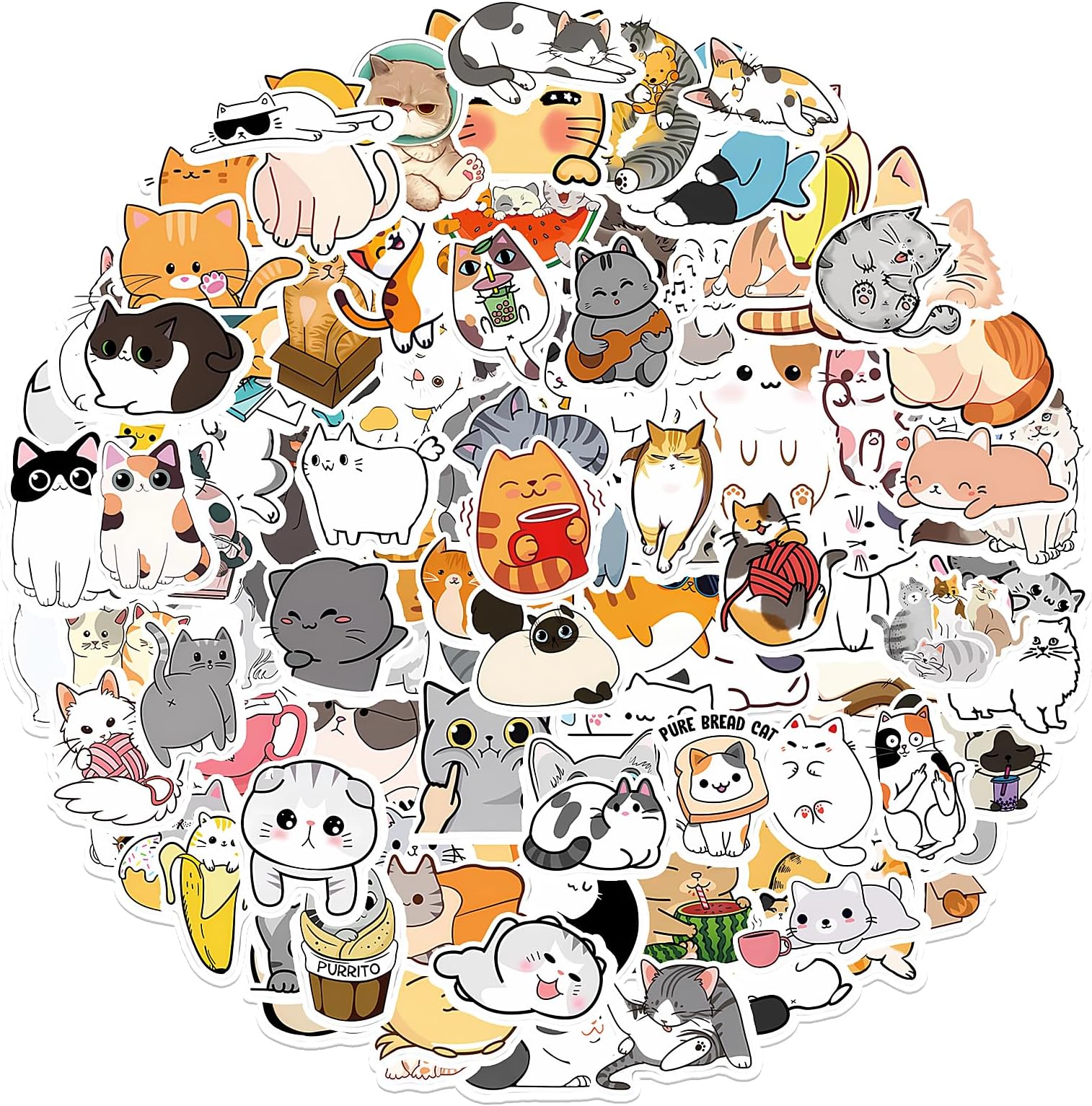 RAFIYU Katzen Aufkleber, 100 Stück Katzen Sticker Meme Süße Katzen ...