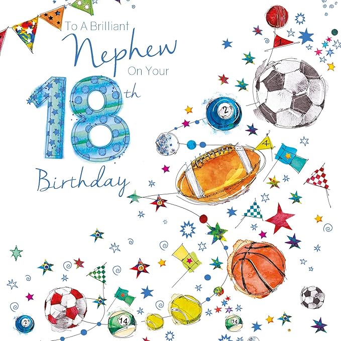 Nephew Happy 18th Birthday Card Fun Sporty Design with Bright Foil ...