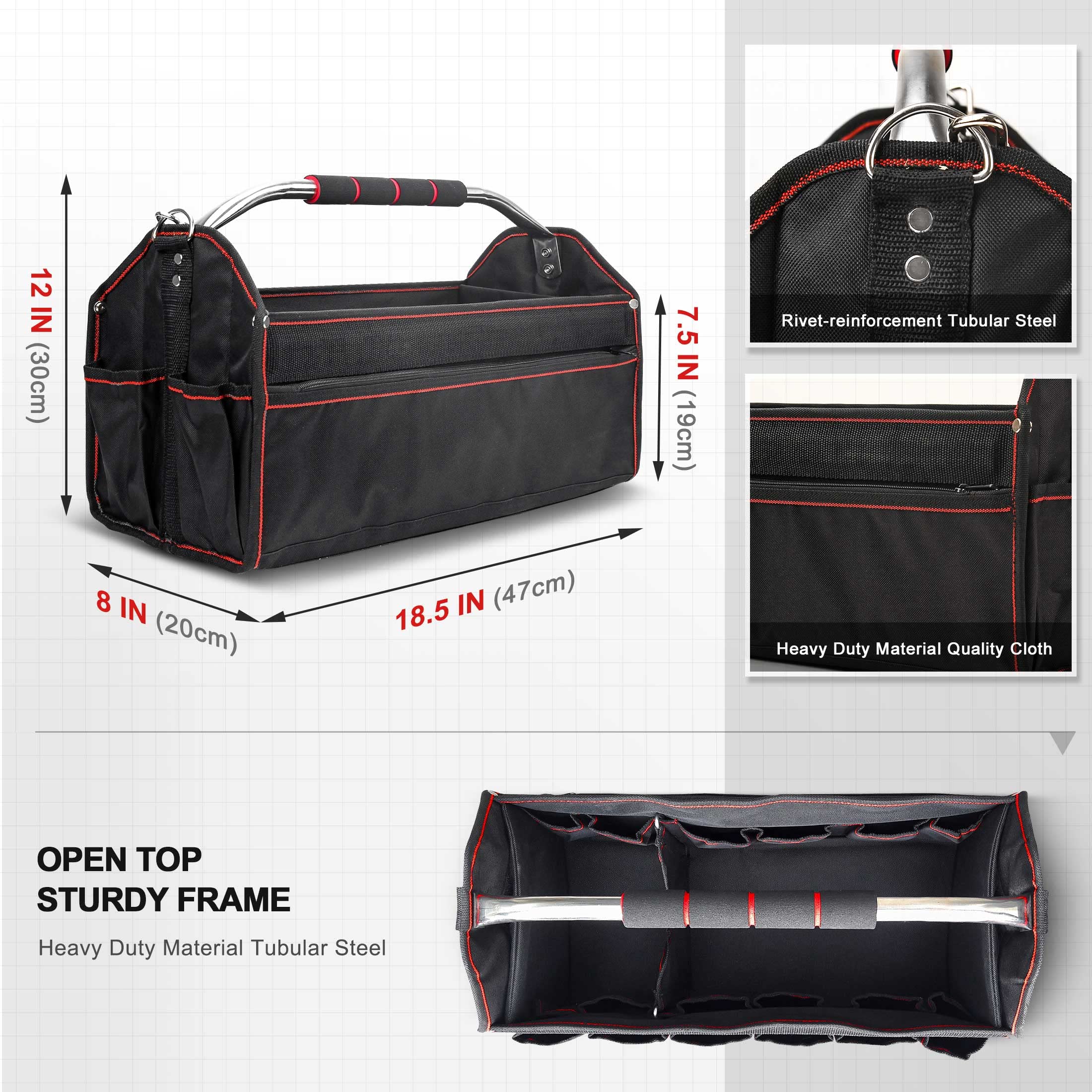 Snapklik.com : HAUTMEC 18 Inch Tool Bag, Foldable Open Top Tool Tote