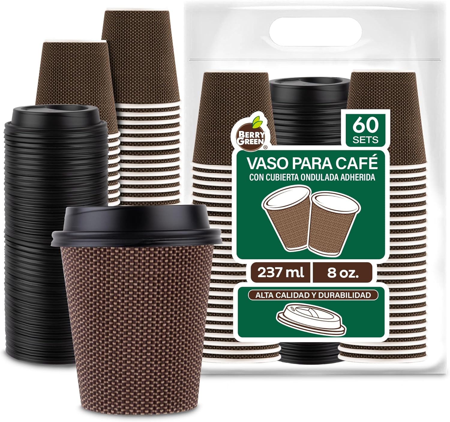 Berry Green Vasos Corrugados para Café con Tapa de 8 oz (237 ml ...