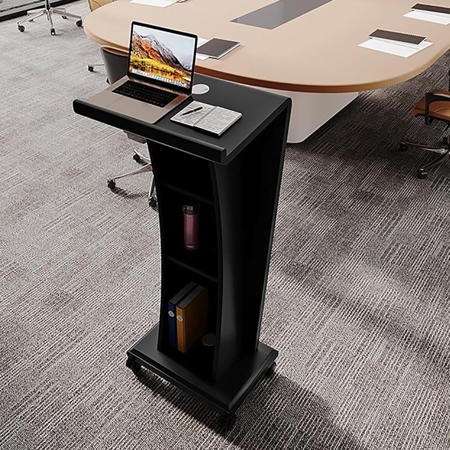 Amazon.com: Hlixzoy Wooden Podium Stand with Wheels, Led Light with ...