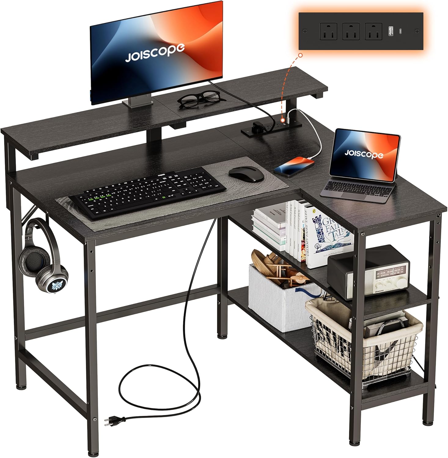 Amazon.com: JOISCOPE L Shaped Gaming Desk with Shelves and Display ...