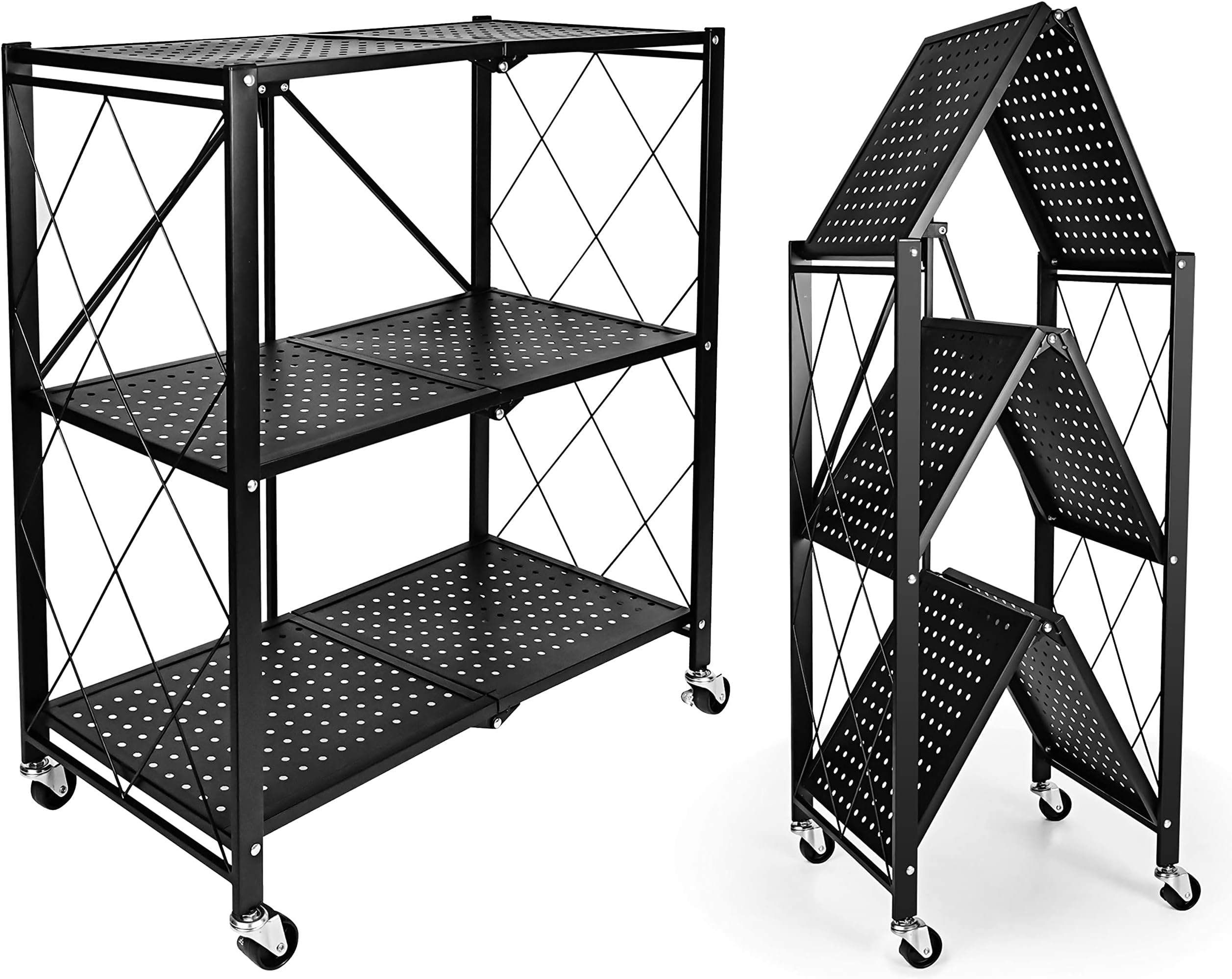 Amazon.com: Foldable Shelves 3 Tier Heavy Duty Metal Storage Shelves ...