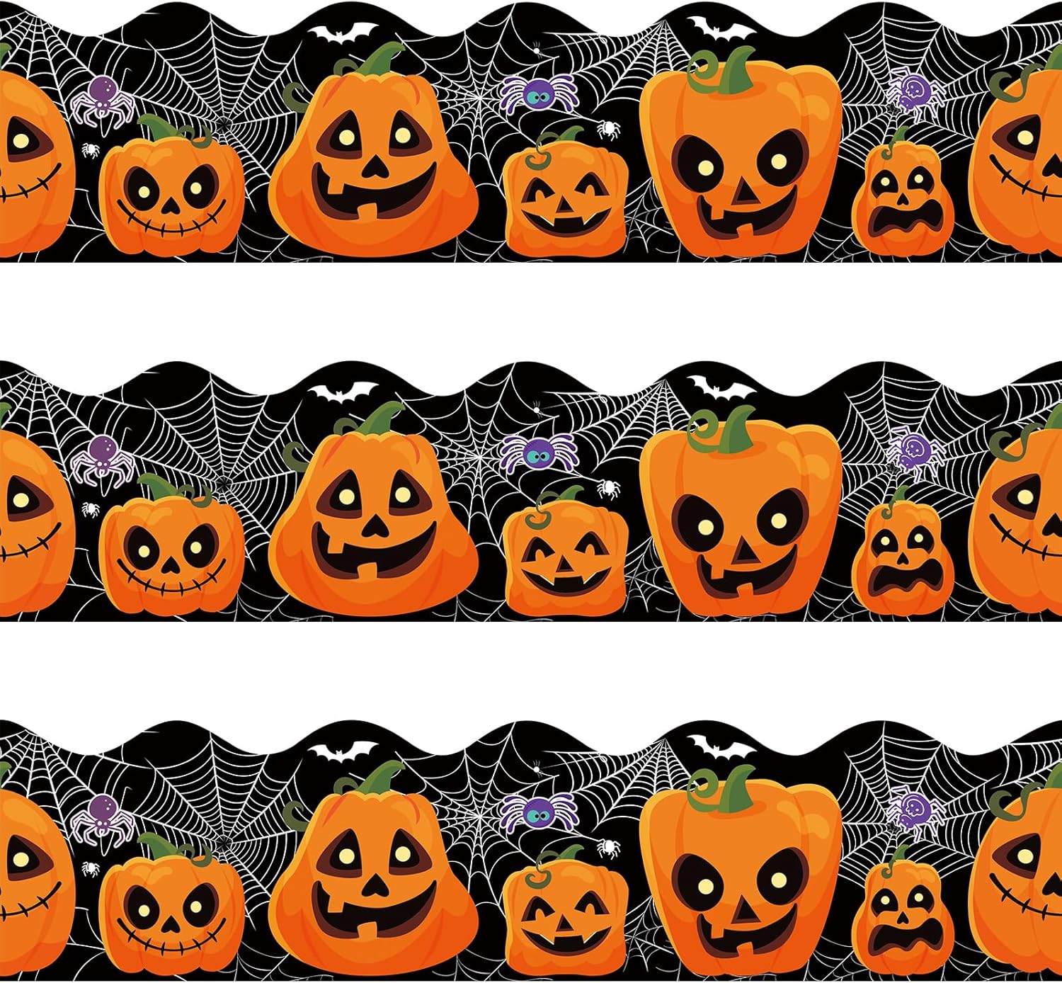 Amazon.com: 72 Feet Halloween Pumpkin Bulletin Board Borders Cobweb ...