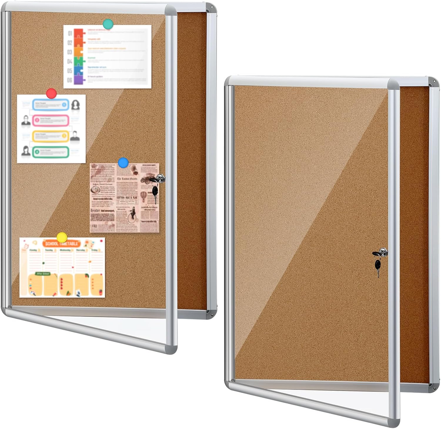 Amazon.com : Blulu 2 Set 24 x 36 Inch Enclosed Bulletin Boards Lockable ...