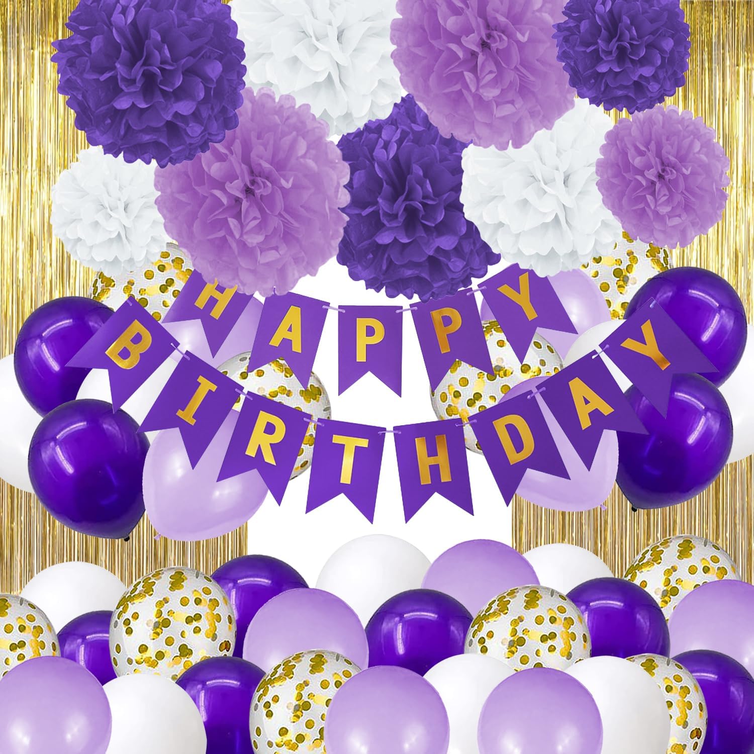 Amazon.com: Birthday Party Decorations，Purple White Confetti Latex ...