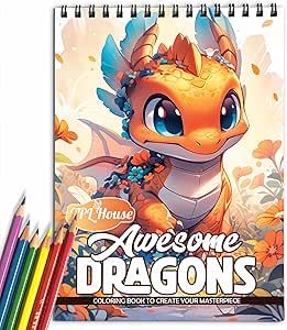 Amazon.com: TPLHOUSE Awesome Dragons Coloring Book Spiral Bound for ...