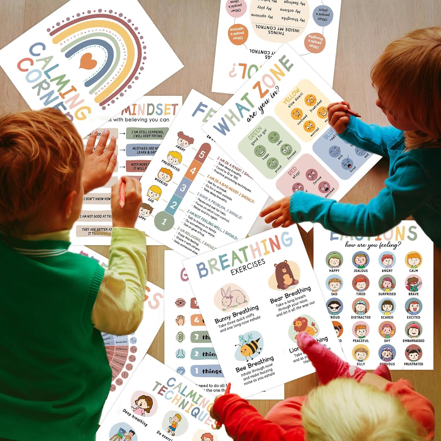 Feelings Chart 8-Piece Posters For Classroom - Emotions Learning Set ...