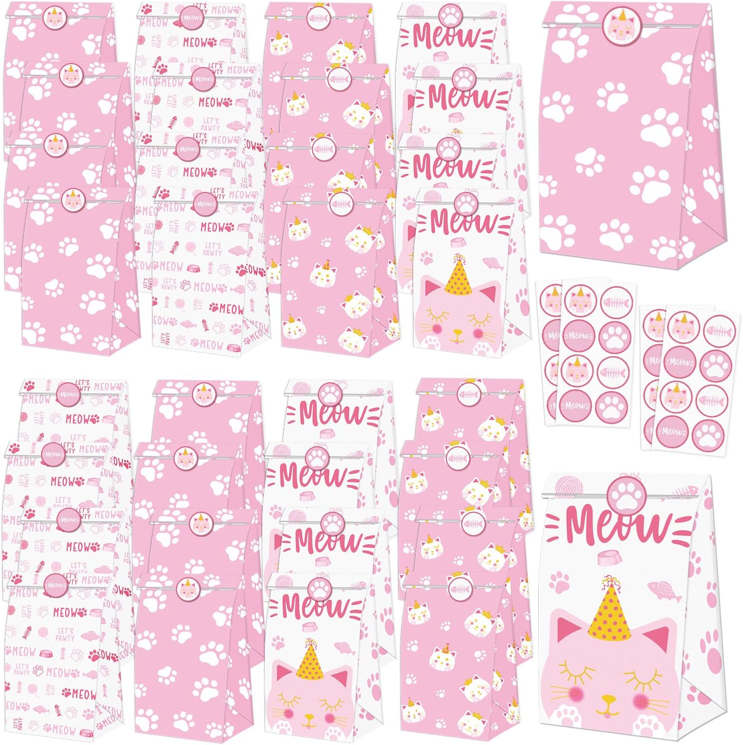 Amazon.com: XJLANTTE 40 Pcs Cat Gift Bags, Kitten MEOW Treats Bags, Paw ...