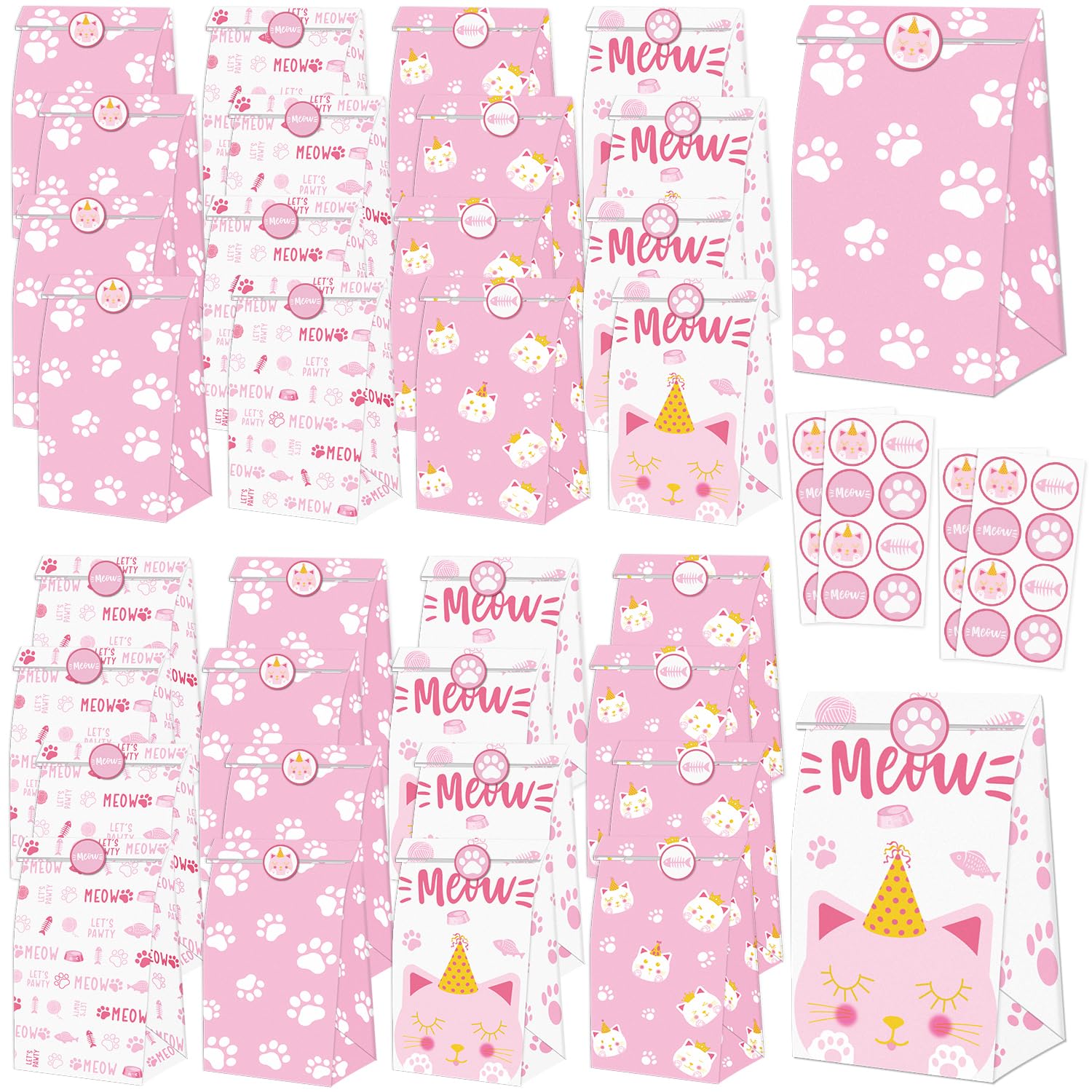 Snapklik.com : XJLANTTE 40 Pcs Cat Gift Bags, Kitten MEOW Treats Bags ...