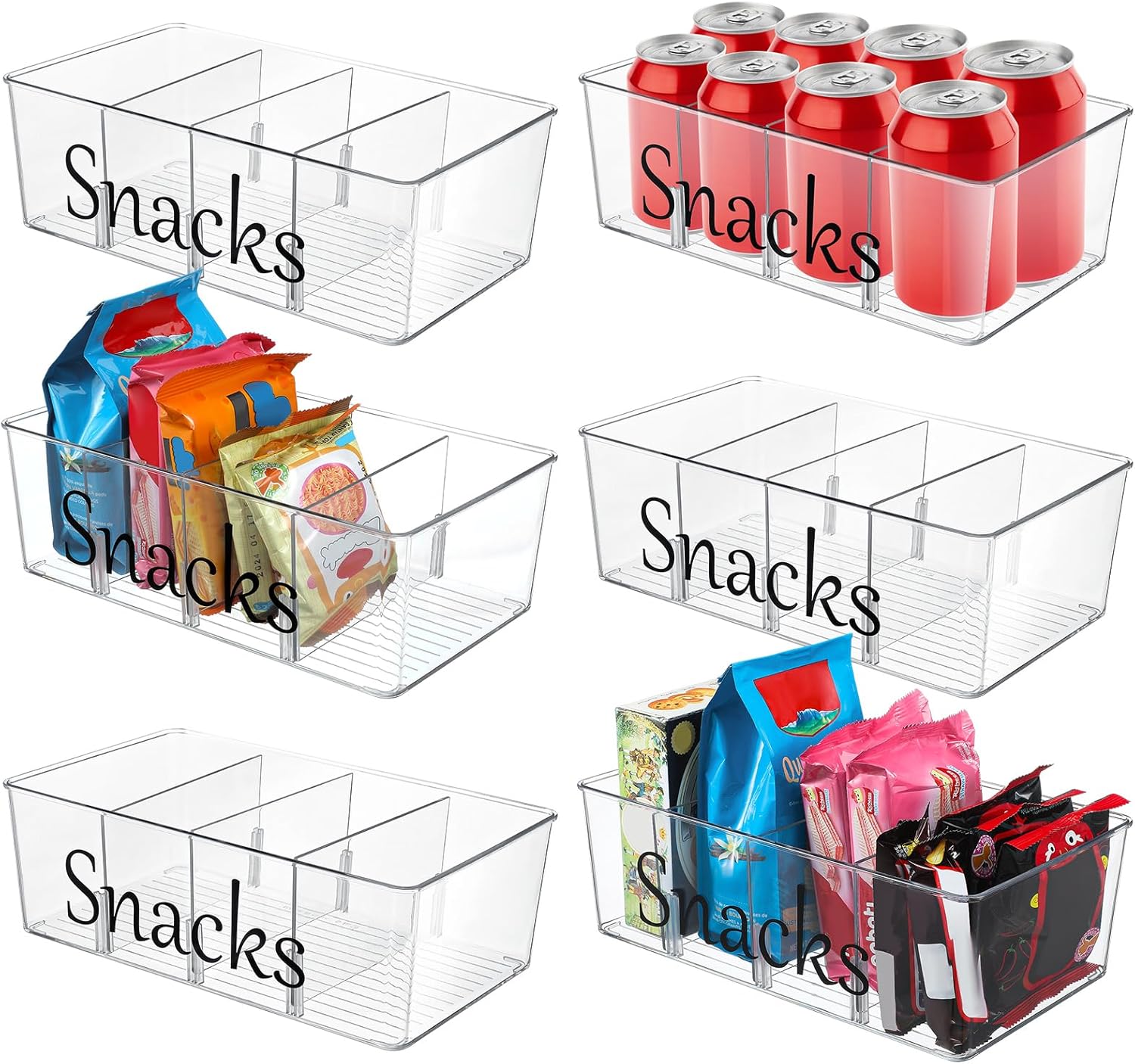 Amazon.com - Threehoney 6 Pack Plastic Snack Organizer Food Storage ...