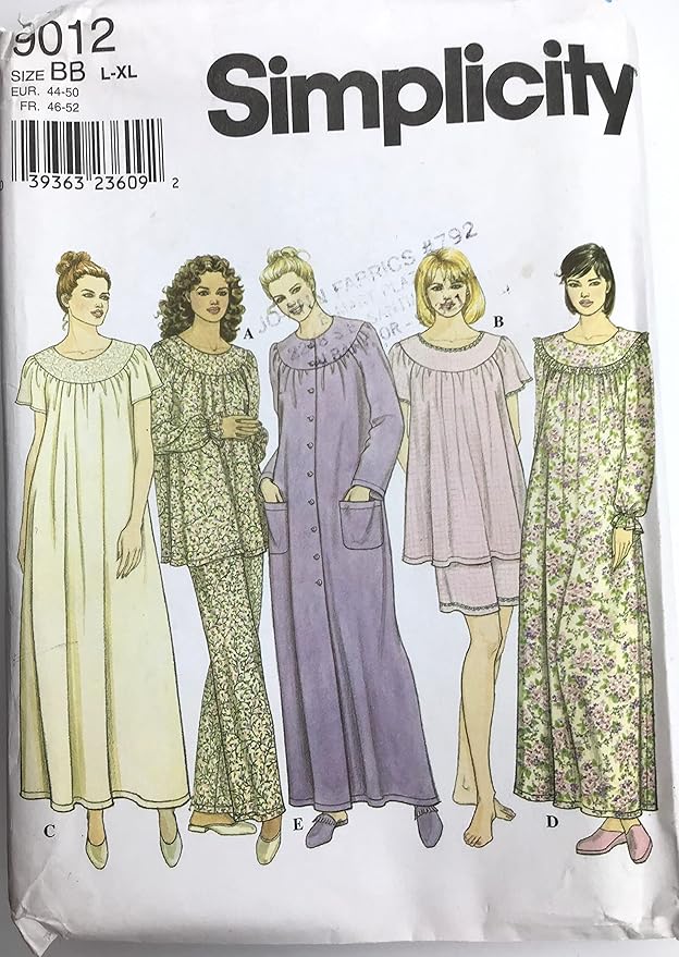 Amazon.com: Simplicity Pattern 9012 Misses' Sleepwear, Size L-XL : Arts ...