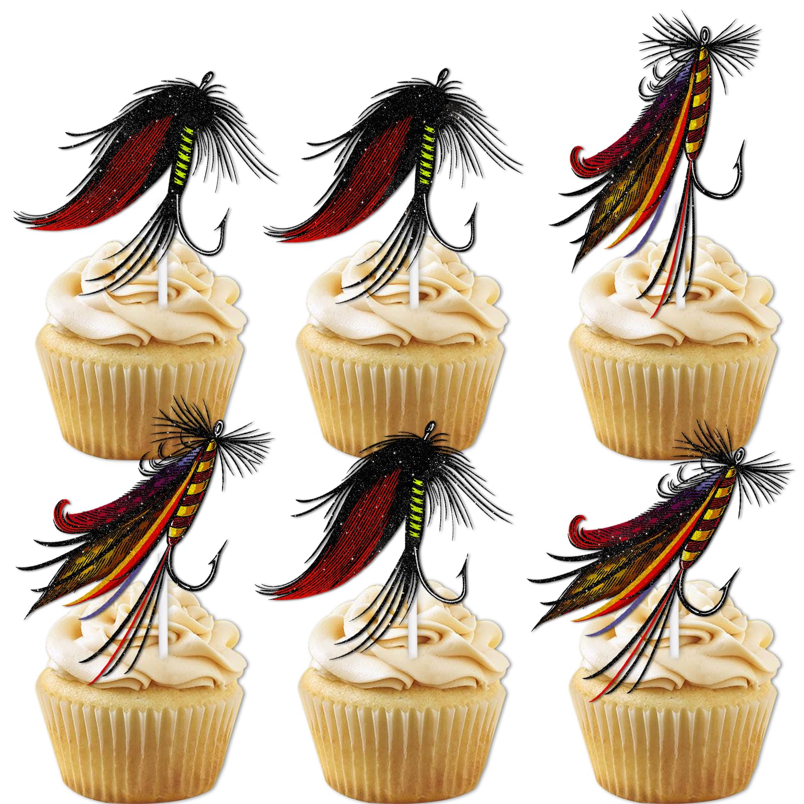 Amazon.com: 18pcs Red Glitter Fish Fishing Buoy Fishhook Dessert ...