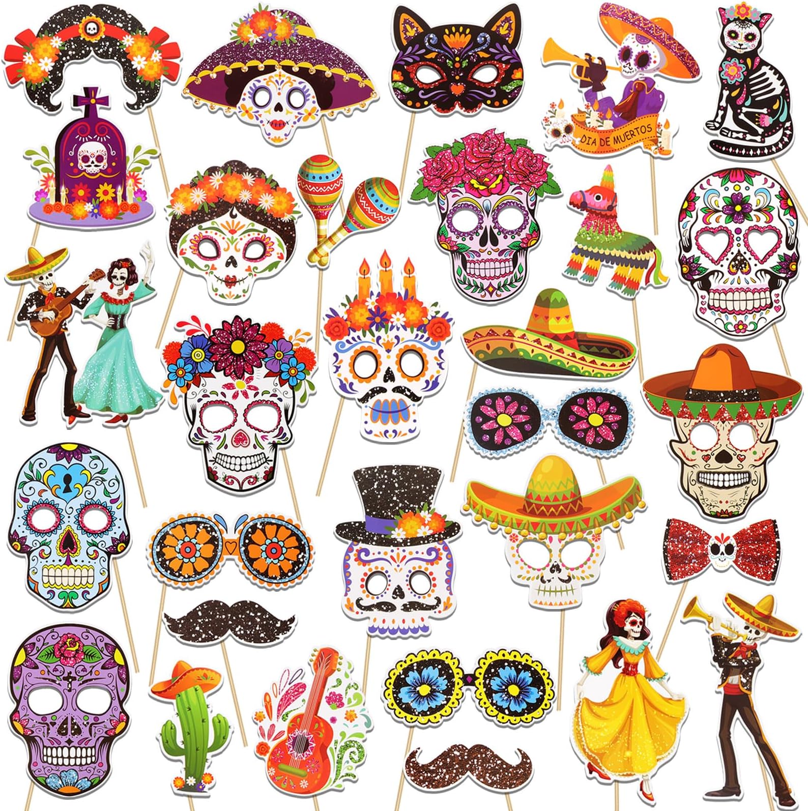 Amazon.com: HOWAF Day of The Dead Photo Booth Props,Dia De Los Muertos ...