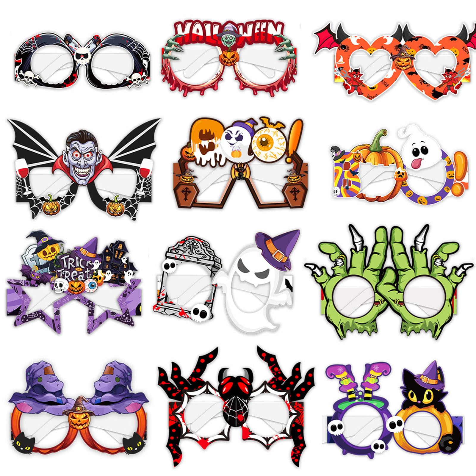 12 Pcs Halloween Glasses, Halloween Paper Glasses Halloween Eyeglasses ...