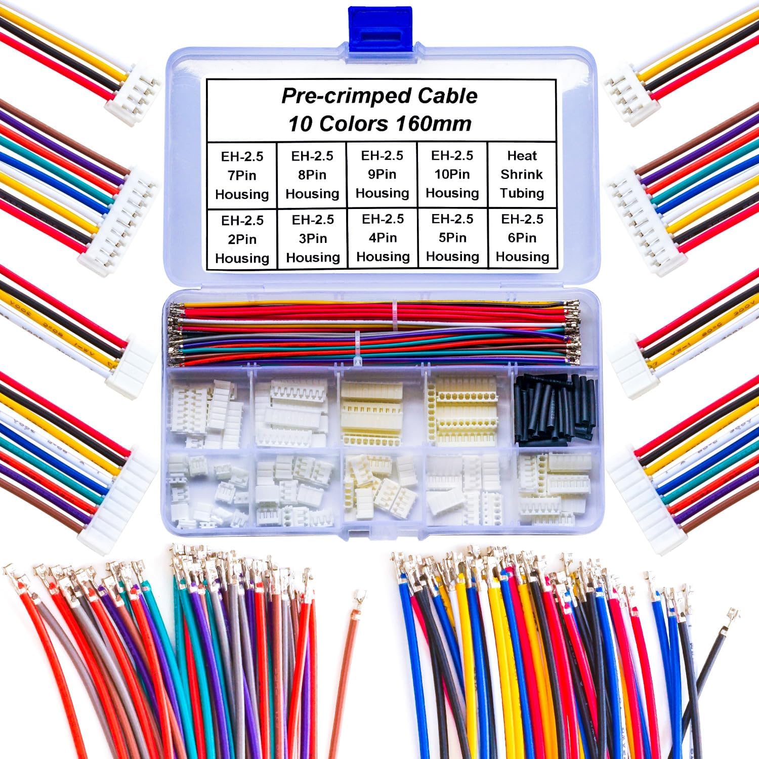 Amazon.com: Yoeruyo EH 2.54 Female Connectors and 22AWG Pre-Crimped Cables,Compatible with JST ...
