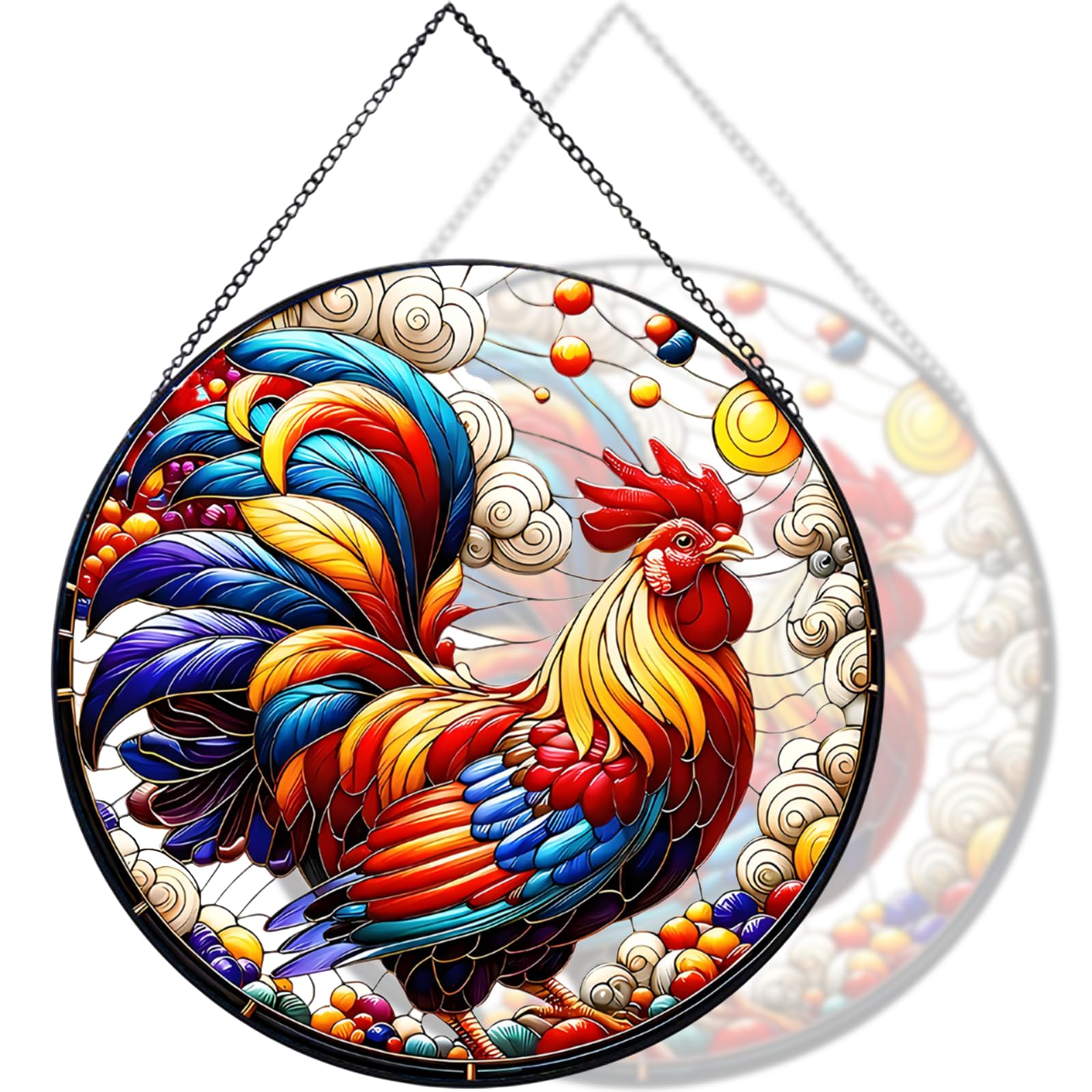 Amazon.com: RIVEENY Rooster Glass Window Hangings, 8" Rooster Sun ...