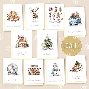 LOViLEE® Weihnachtskarten inkl. extra Umschläge & Sticker im 10er Geschenkset - hochwertiges ...