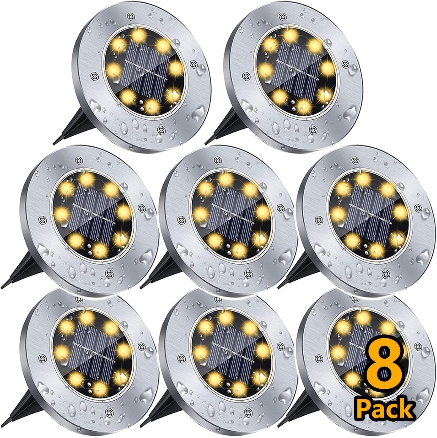 Solar Outdoor Garden Ground Lights, 8 LED Waterproof Patio Disk Lights ...