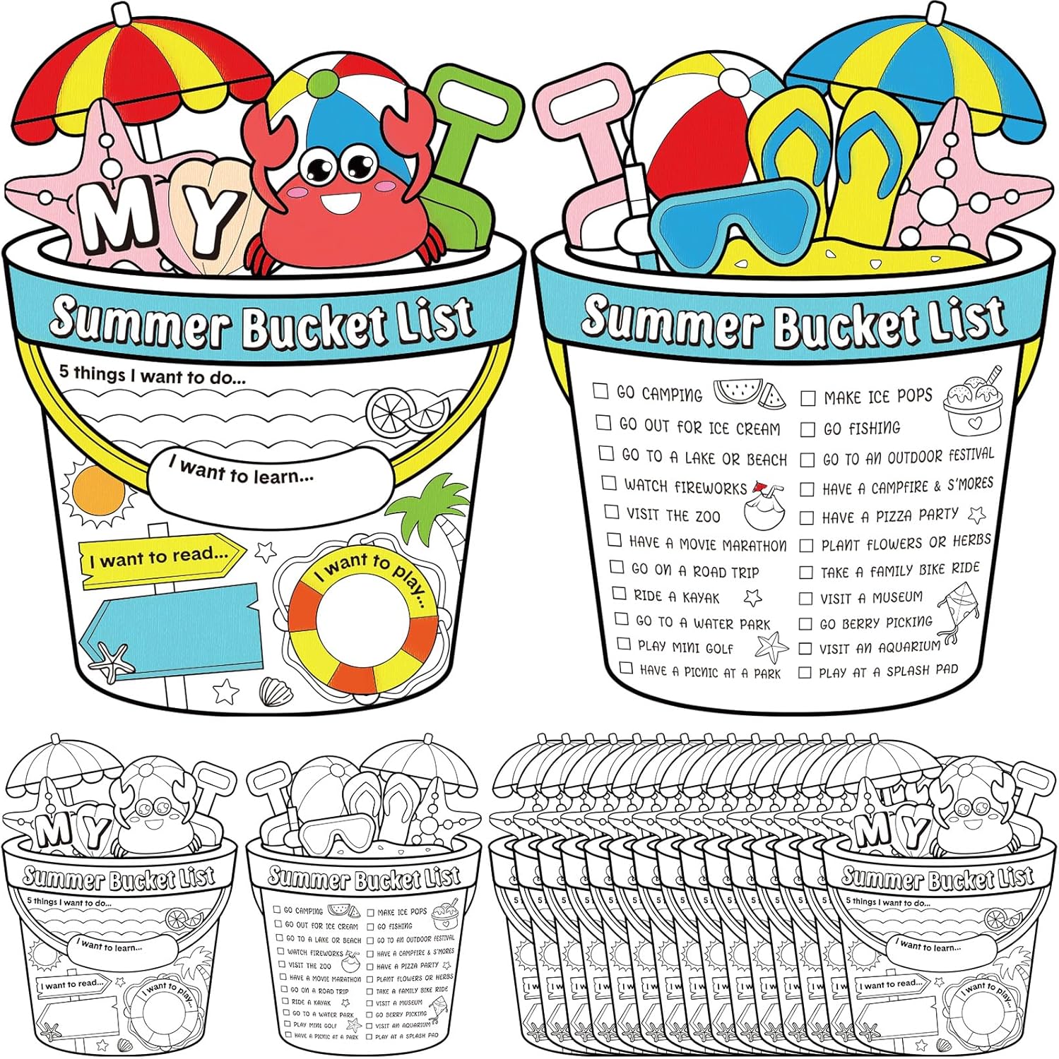 Amazon.com : Pasimy 40 Pcs My Summer Bucket List Coloring Activity ...