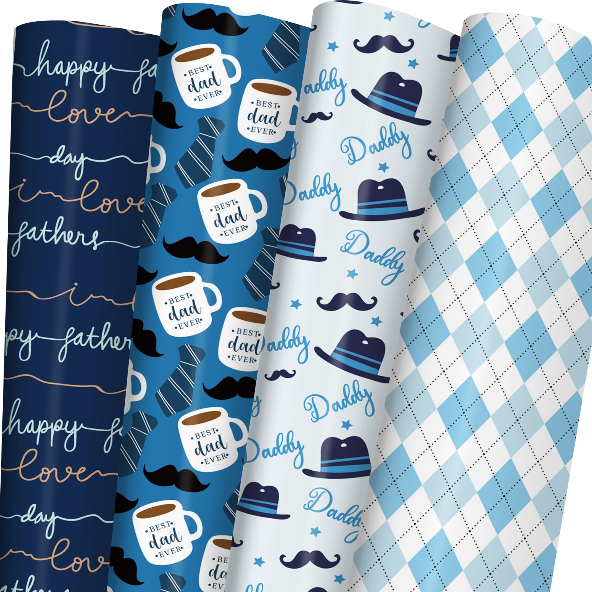 Amazon.com: SaringSwoon Father's Day Wrapping Paper - Blue Gift Wrap ...