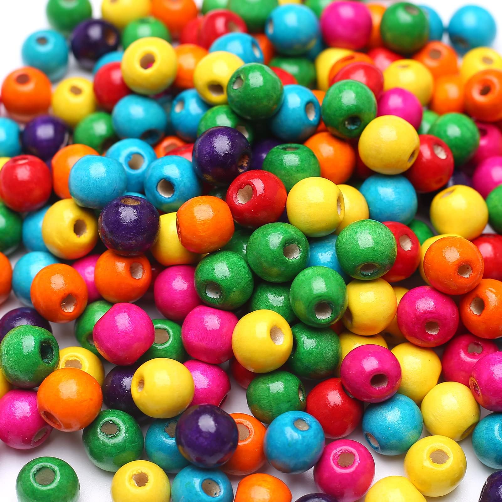 Amazon.com: HERZWILD 200Pcs Colourful Wooden Beads Colorful Natural ...
