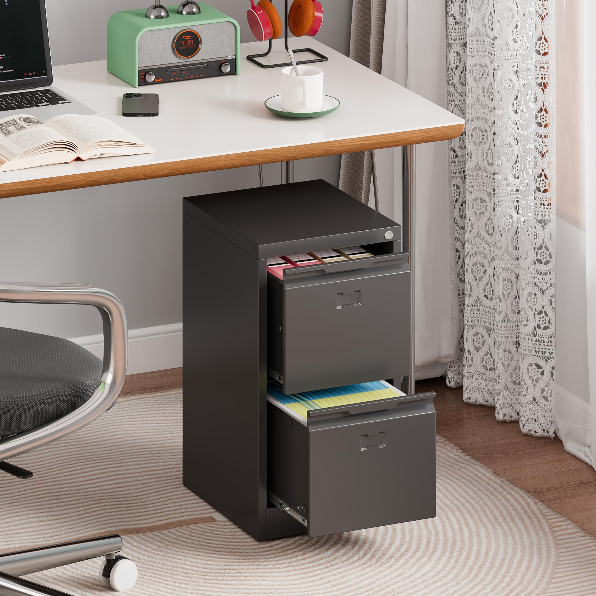 Amazon.com: 2 Drawer File Cabinet with Lock, Small Metal Office Filing ...