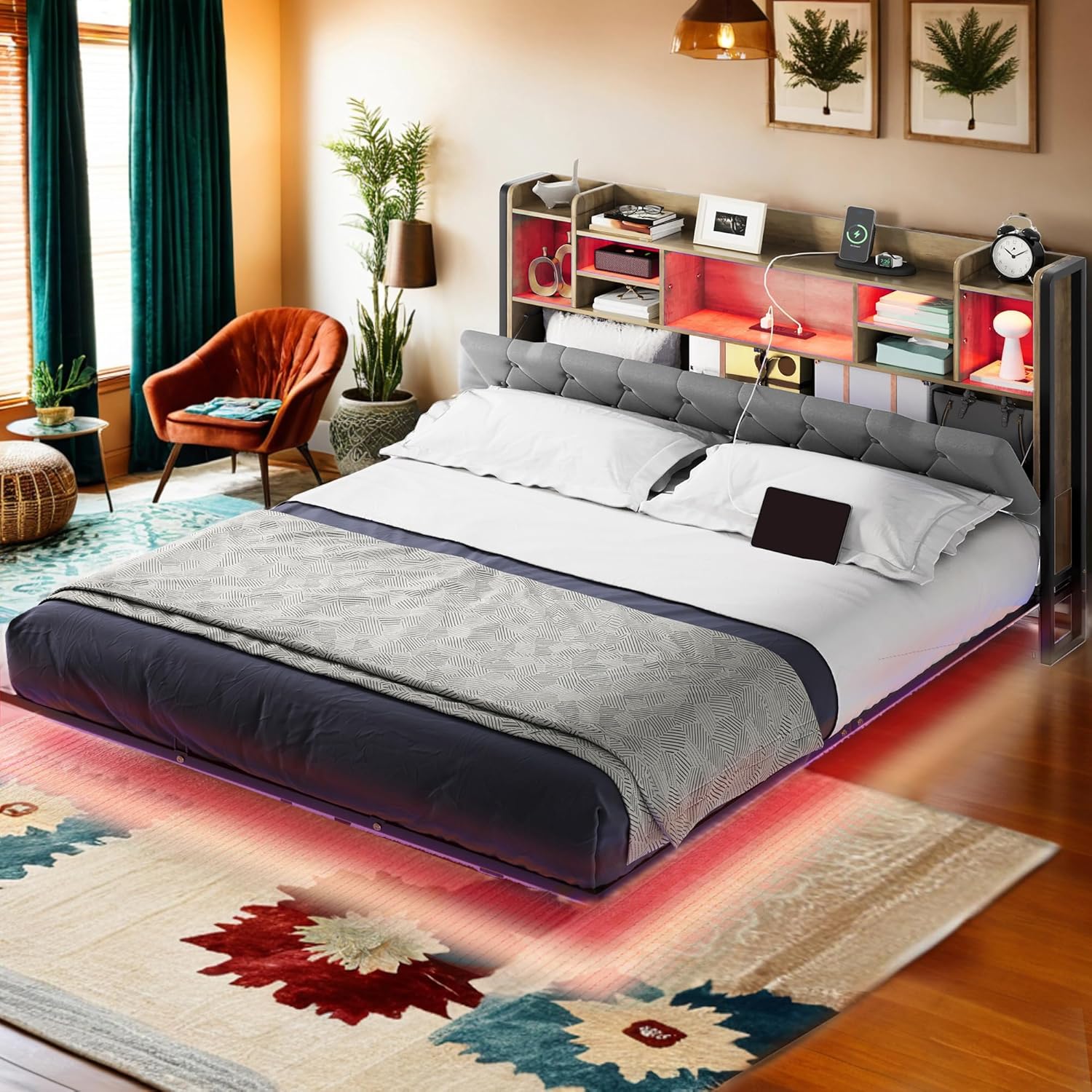 YITAHOME Bed Frame,LED with Headboard,USB Ports Charging Outlets,Metal ...