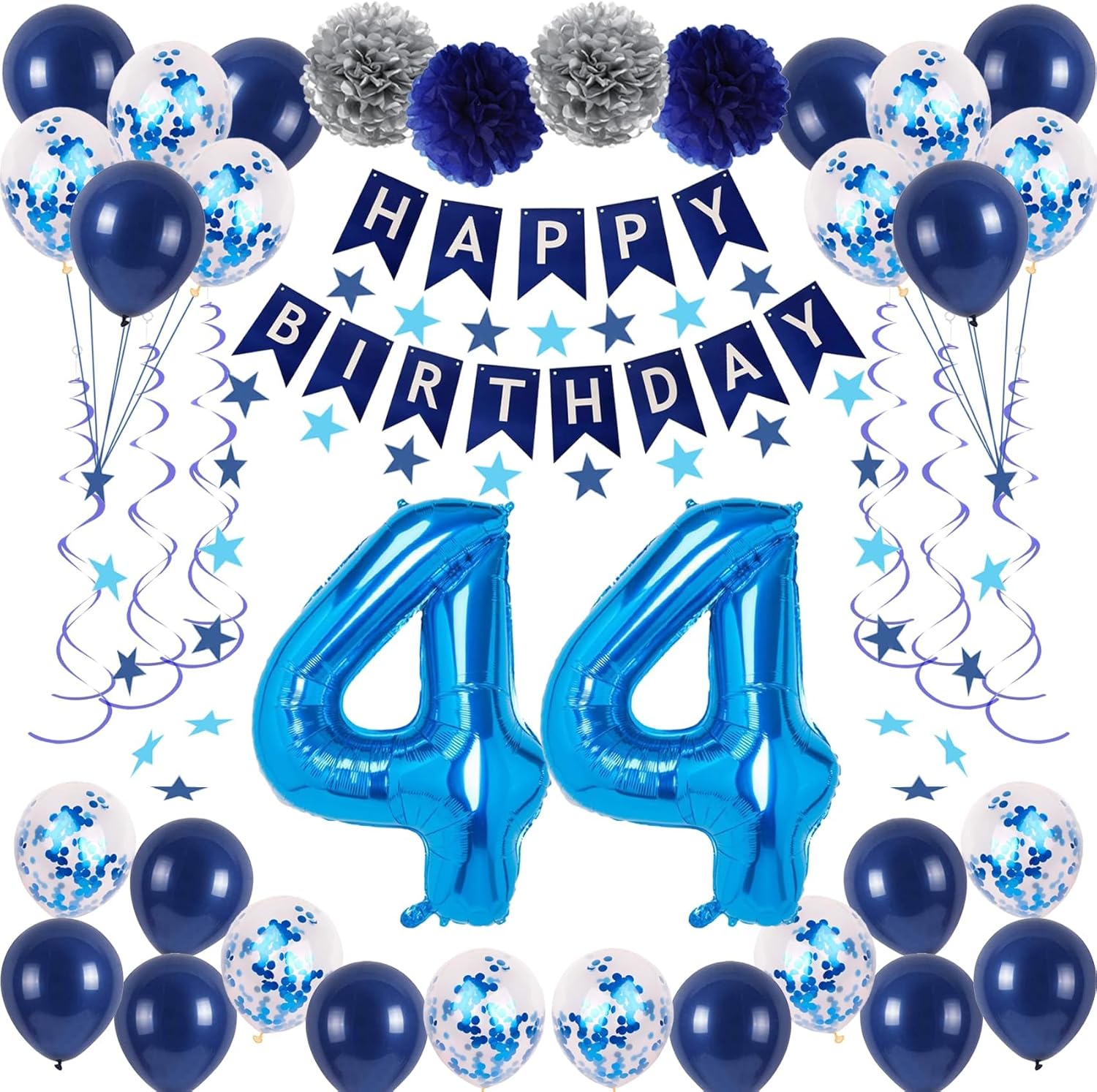 Amazon.com: NANINUNENO 44th Blue Birthday Party Decorations for Boy ...