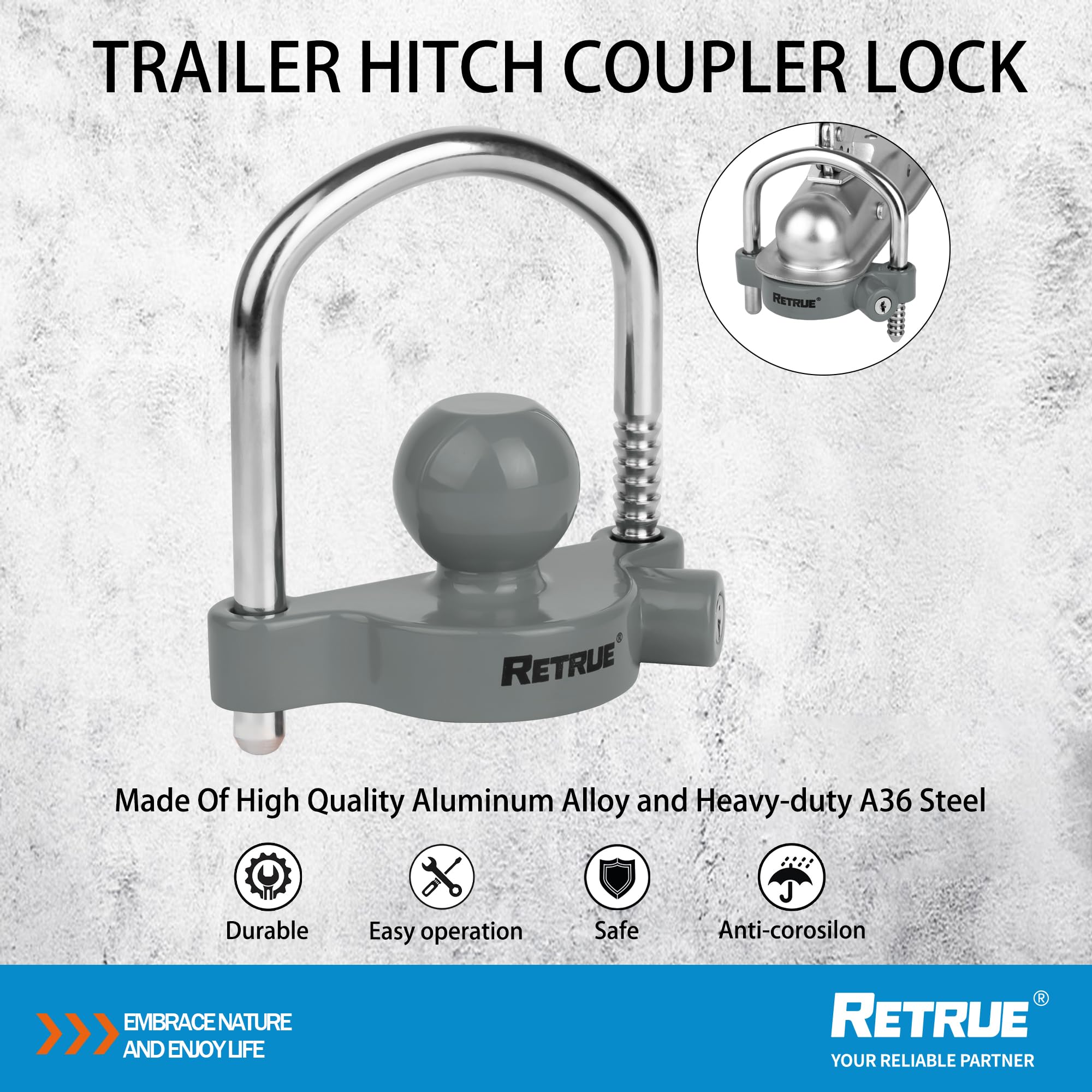 Snapklik.com : RETRUE Universal Coupler Lock Trailer Locks Ball Hitch ...
