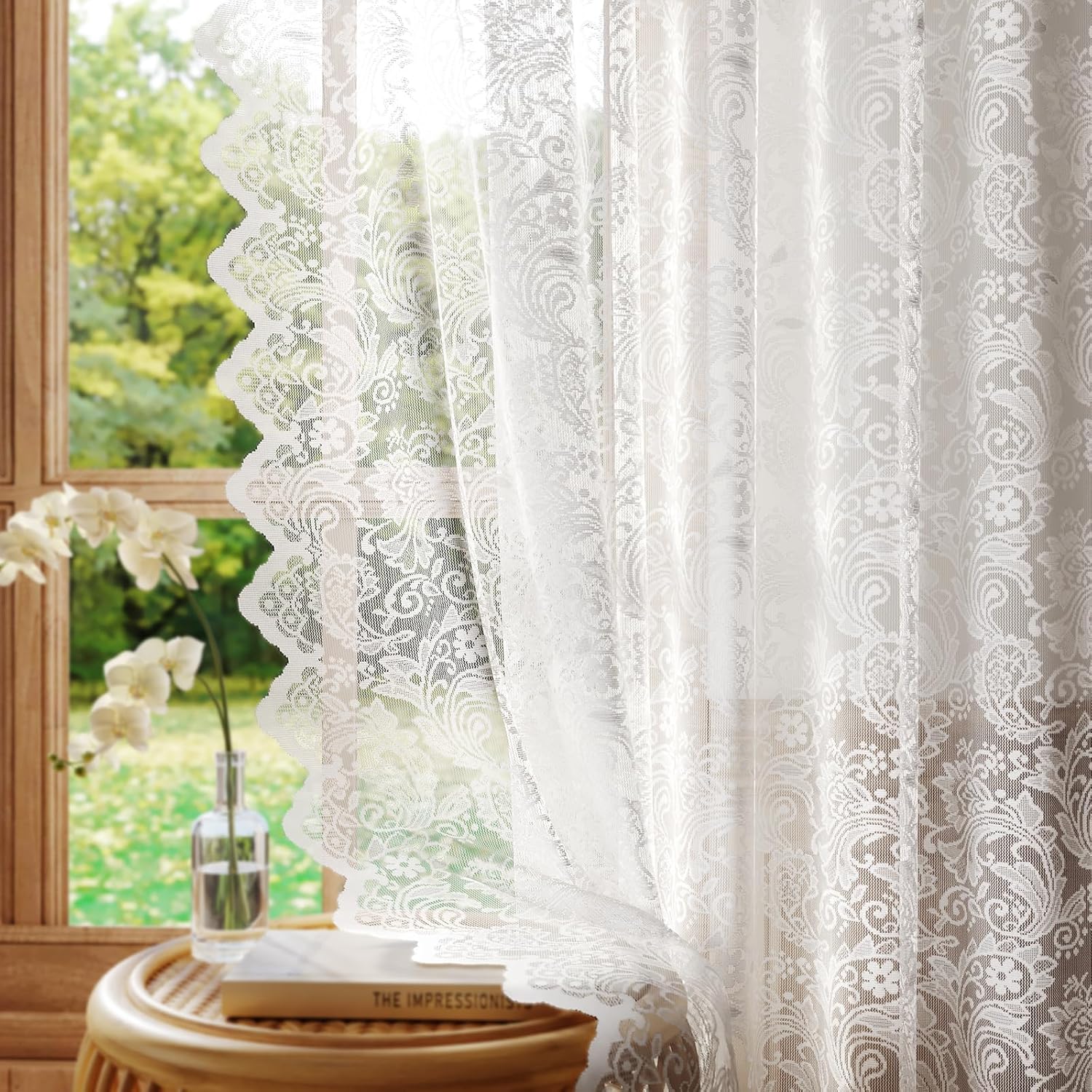 Amazon.com: Rinwoc White Lace Semi-Sheer Curtains 2 Panels – Vintage ...