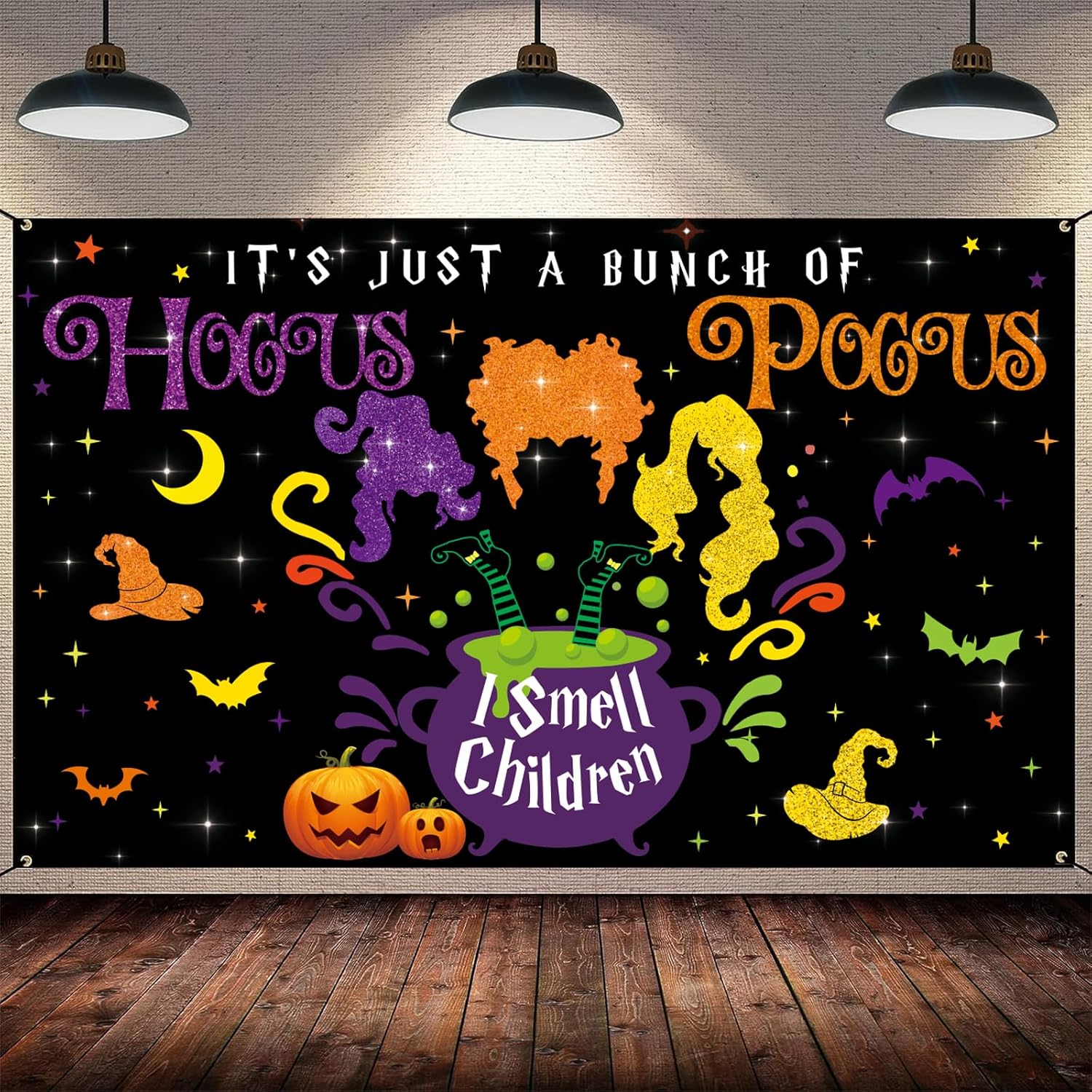 Amazon.com : Large 71" X 43" Hocus Pocus Backdrop Decorations for ...