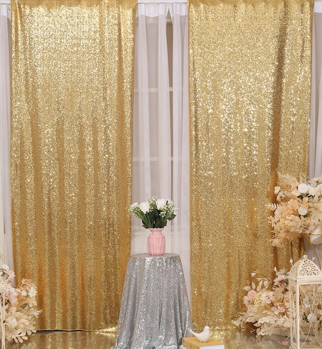 Amazon.com: Poise3EHome Gold Sequin Backdrop Curtain, 4 Pieces 3FT x ...