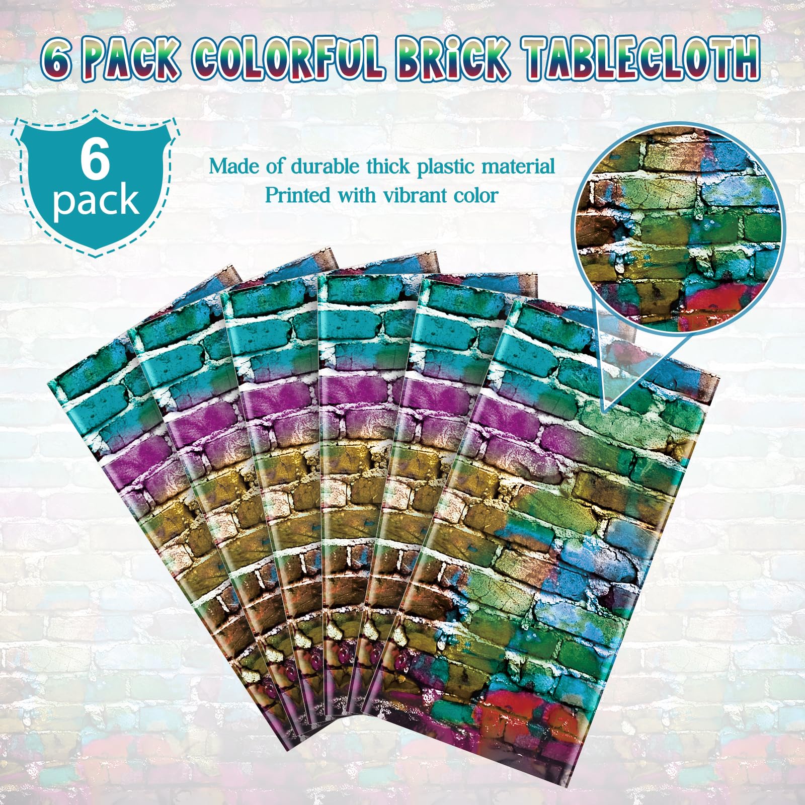 Snapklik.com : 6 Pack Colorful Brick Tablecloth Rectangle, Graffiti ...