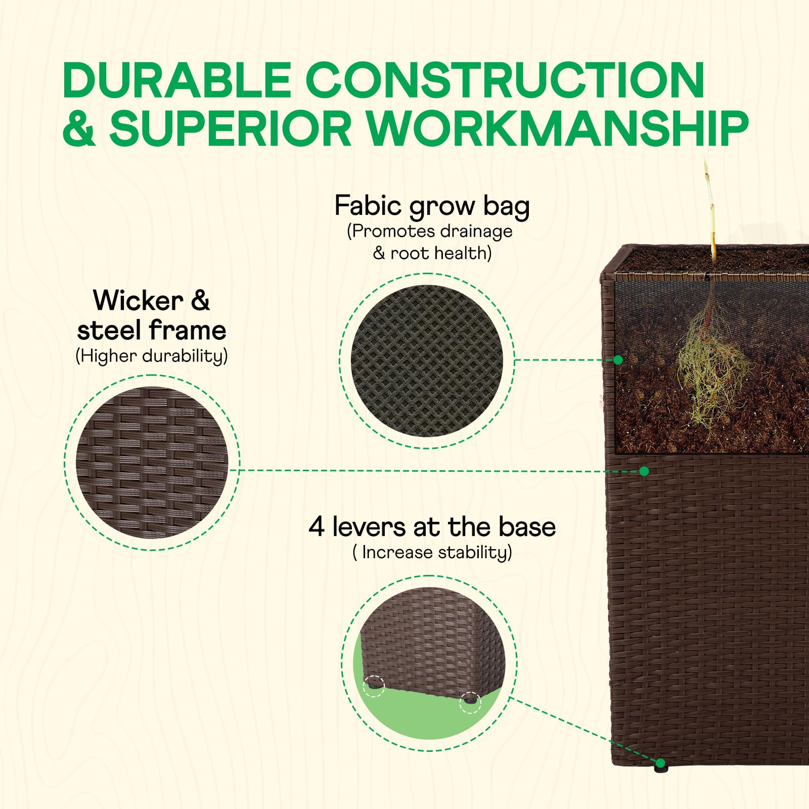 Snapklik.com : All Weather Wicker Planter Raised Garden Bed, 24 In Tall ...