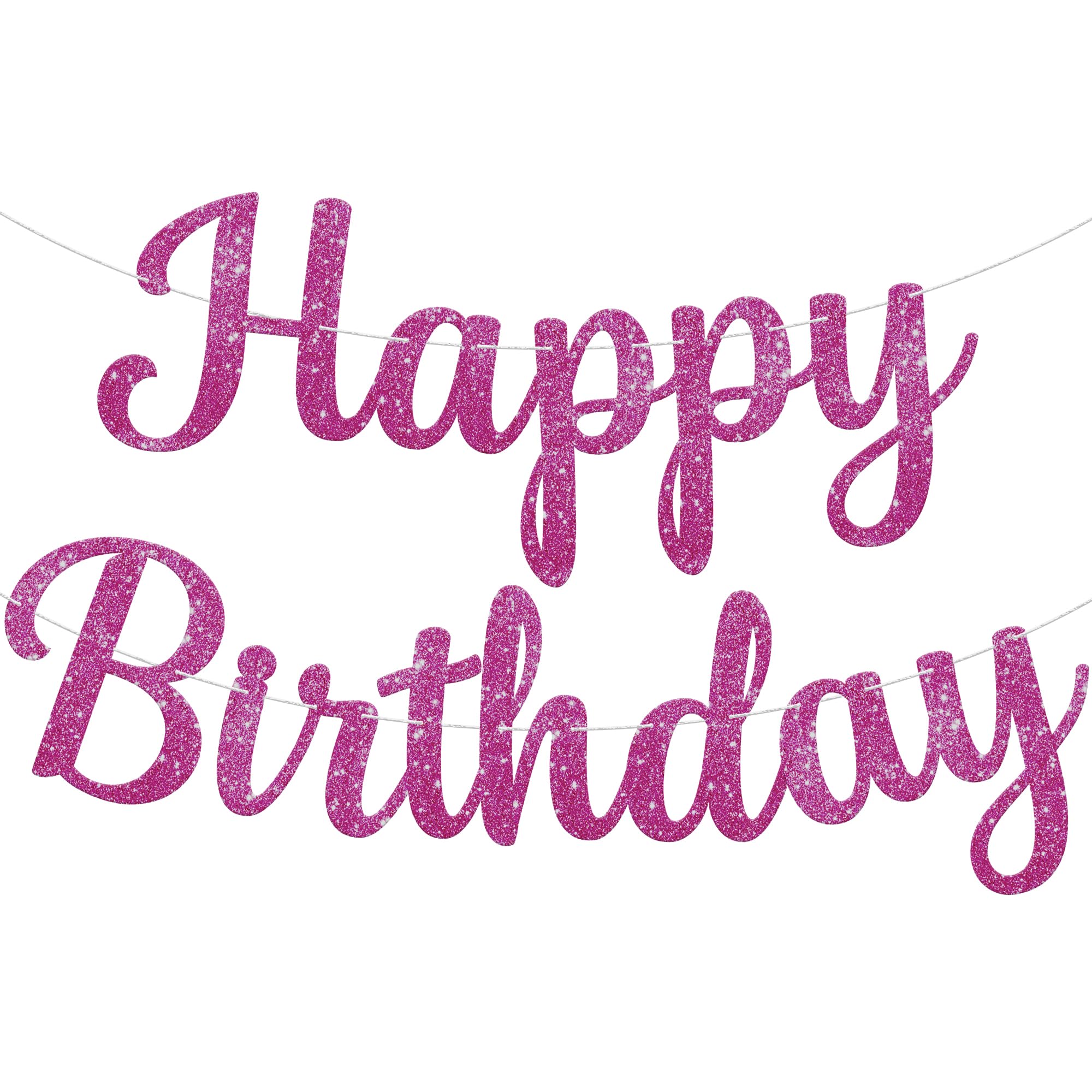 Katchon Glitter Hot Pink Cursive Happy Birthday Banner Pre Strung ...