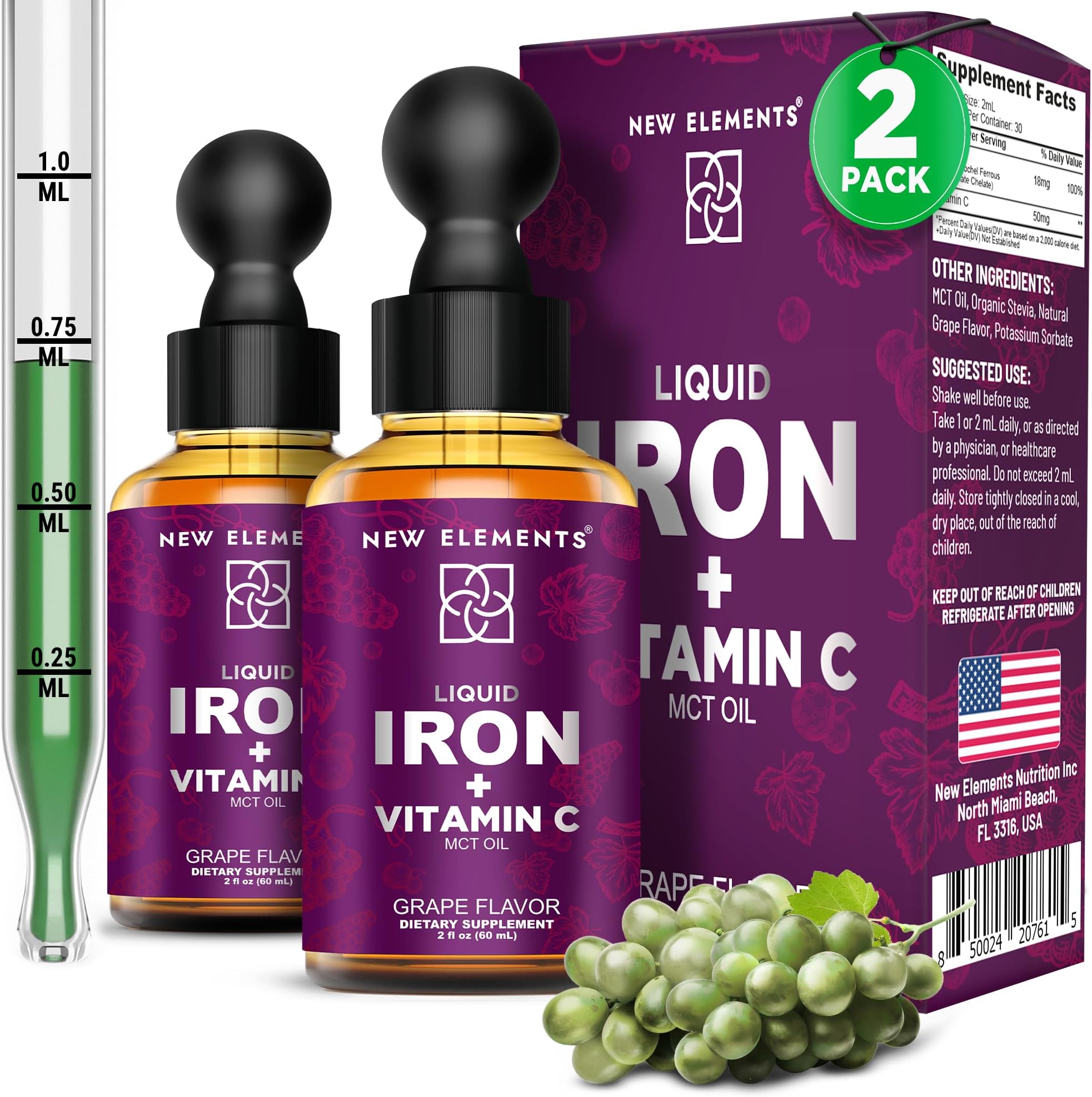 Amazon.com: [2 𝐏𝐚𝐜𝐤] Liquid Iron Supplement with Vitamin C – 18mg Iron ...