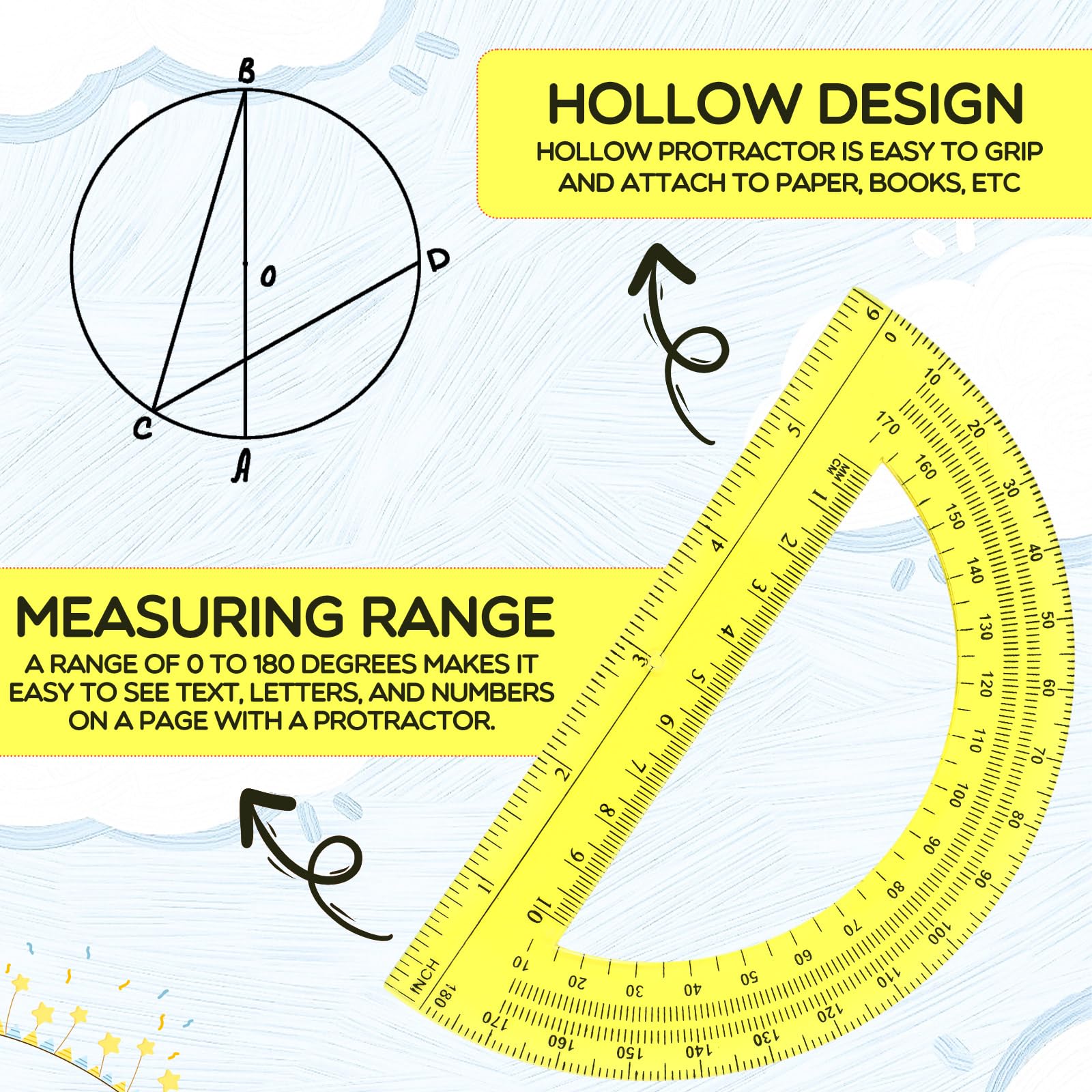 Snapklik.com : EBOOT Plastic Protractor Math Protractors 180 Degrees, 6 ...