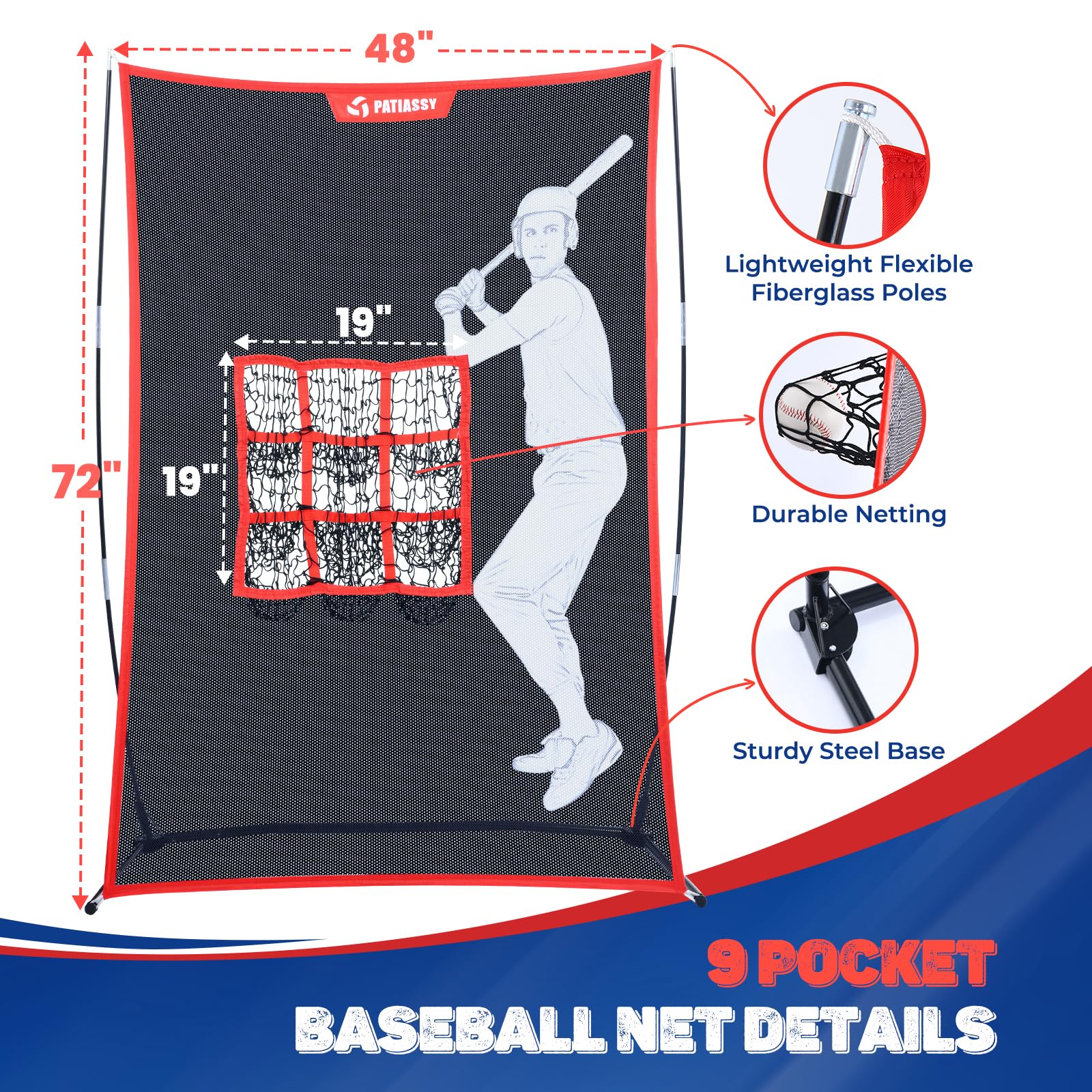 Patiassy 7 ft x 7 ft Baseball Softball Hitting Pitching Practice Net ...